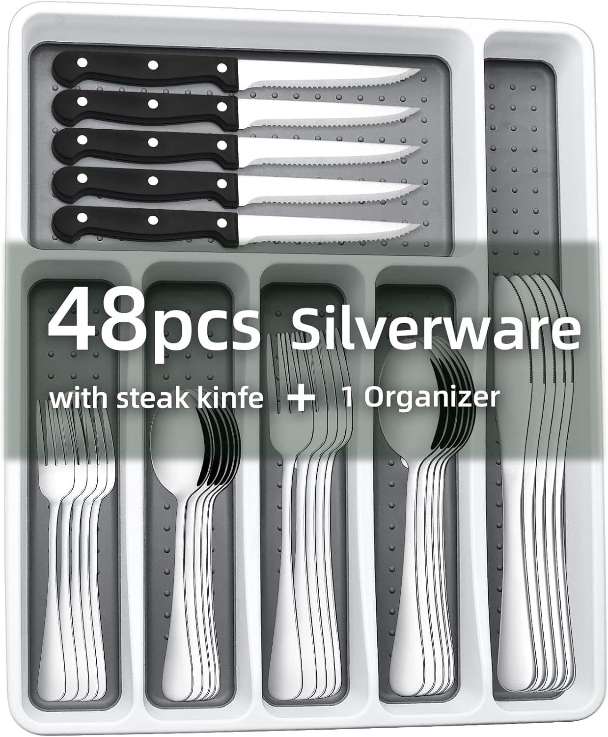 49-Piece Silverware Set with Orizer, Stainless Steel Flatware Cutlery ...