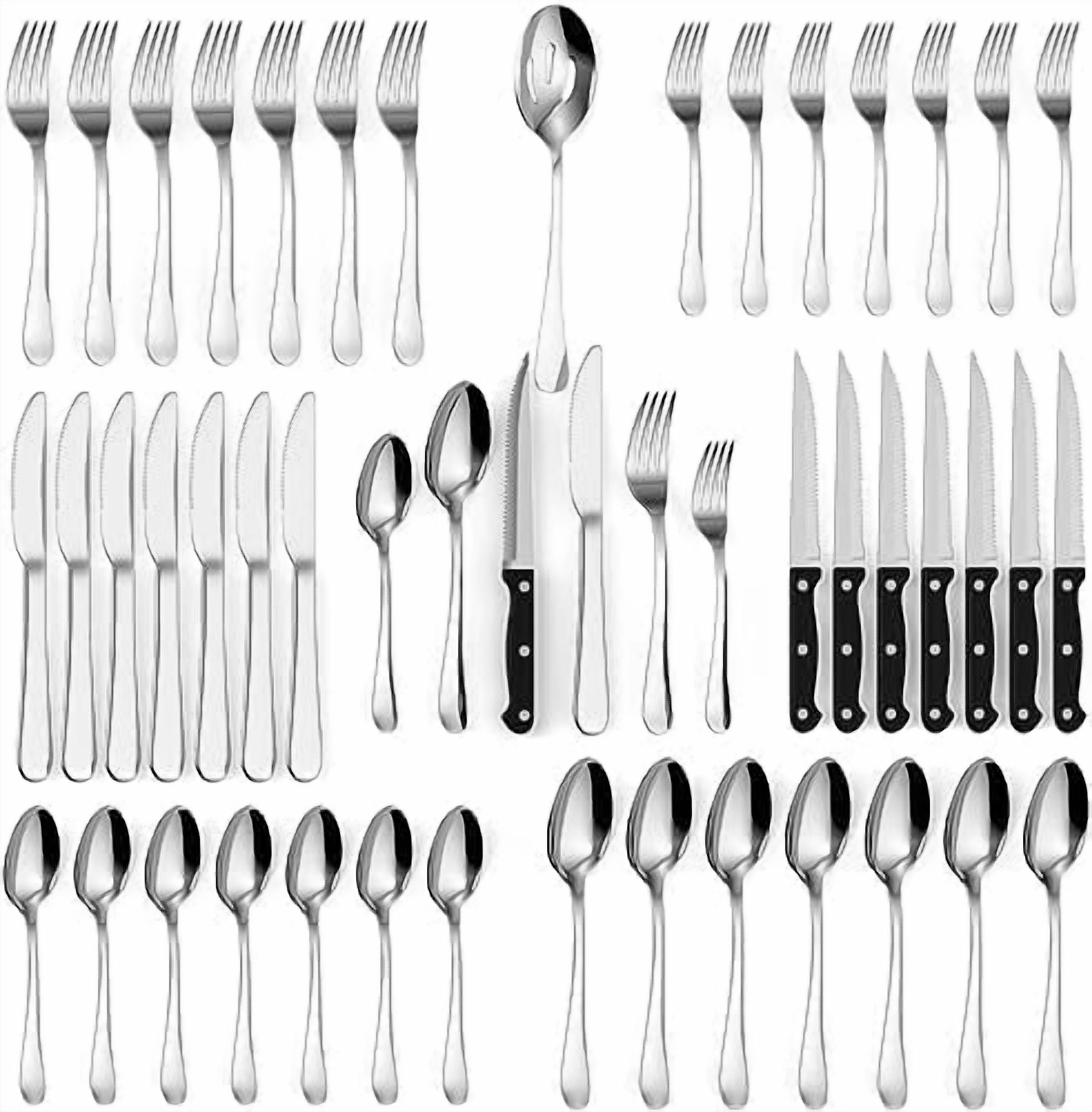49 Piece Silverware Set - Service for 8 - Stainless Steel Flatware ...