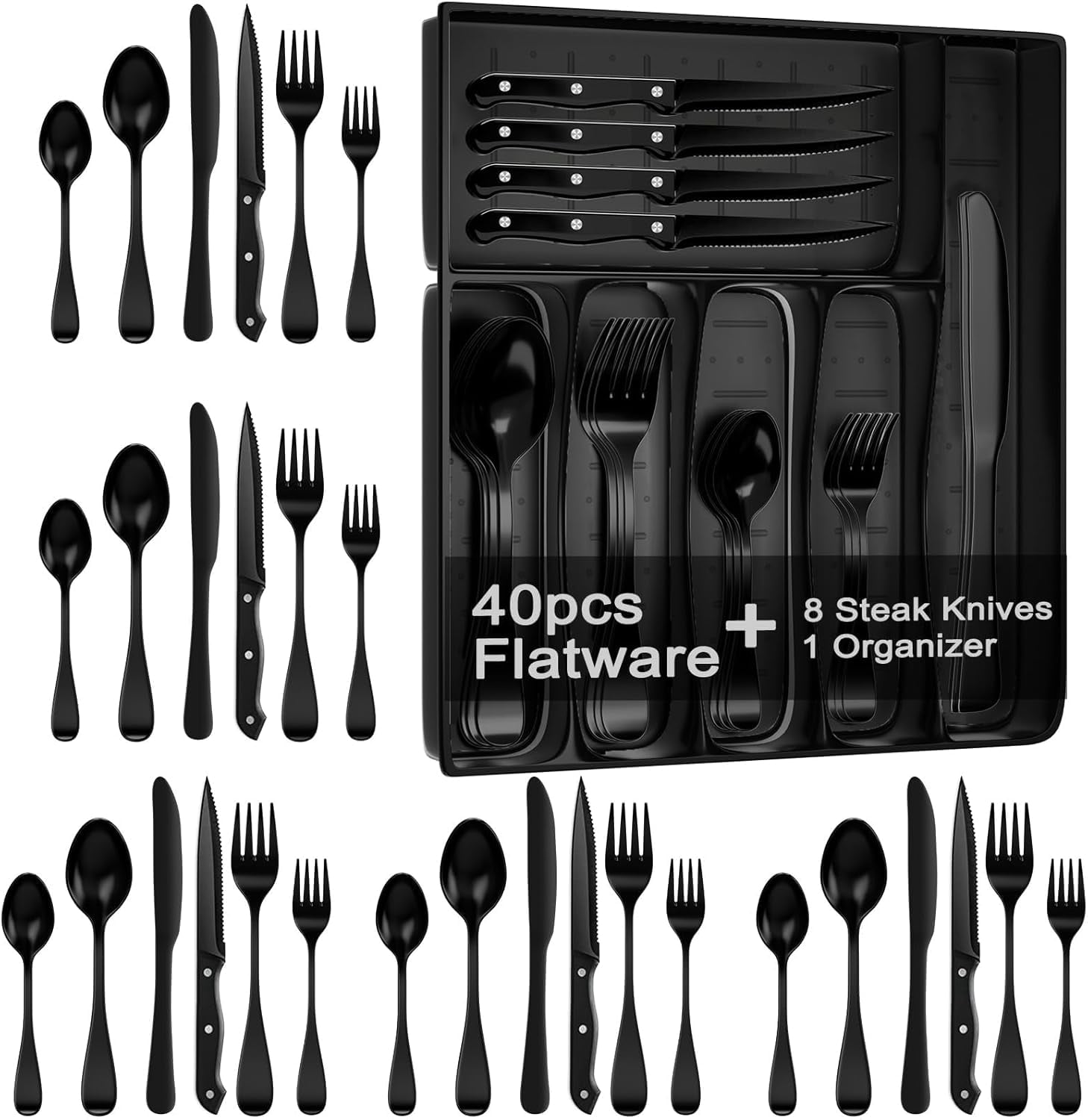 49-Piece Stainless Steel Flatware Set for 8 with Steak Knives and ...