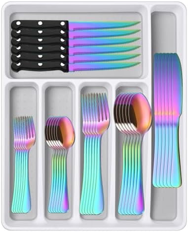 49-Pieces Colorful Rainbow Stainless Steel Silverware Sets With ...