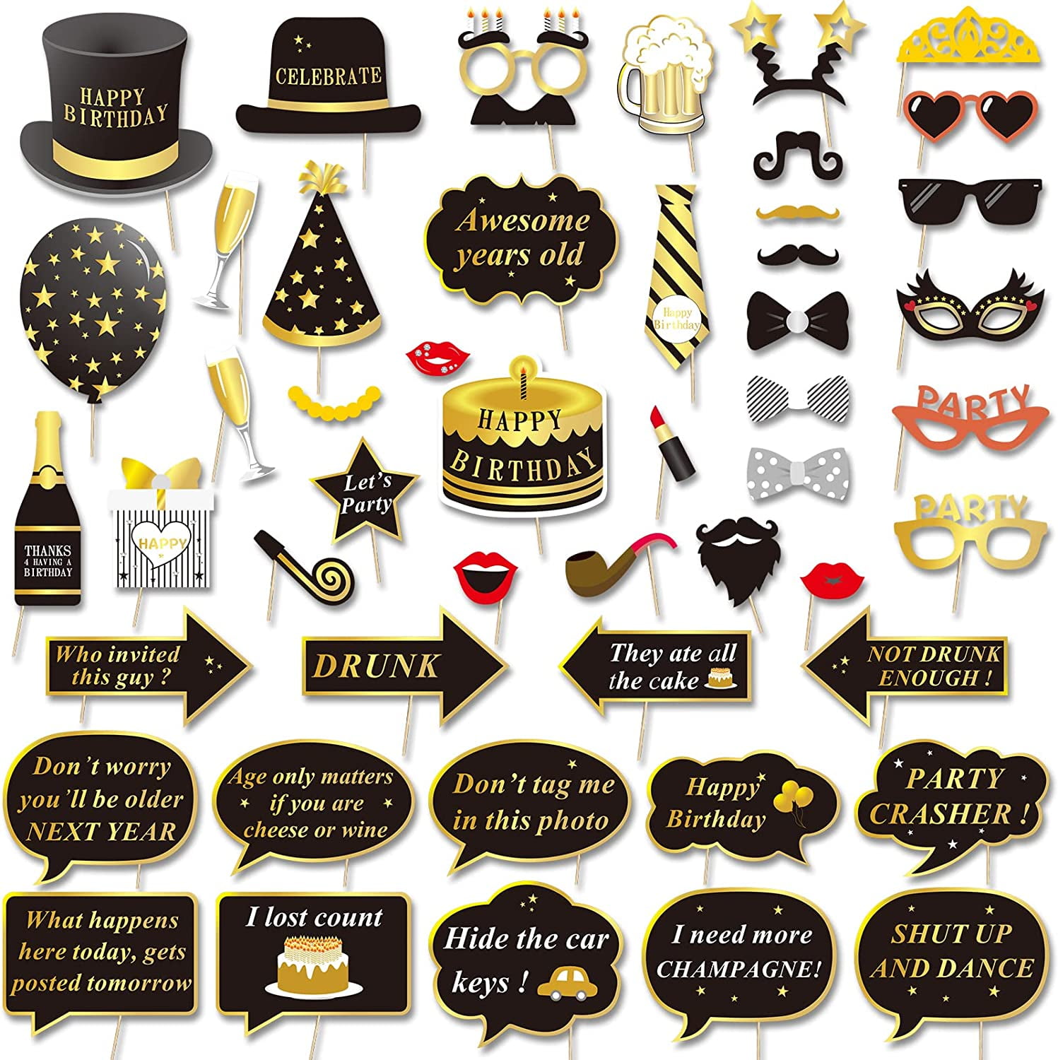 Happy Birthday For Adults Men And Women Funny Black Gold Birthday Party
