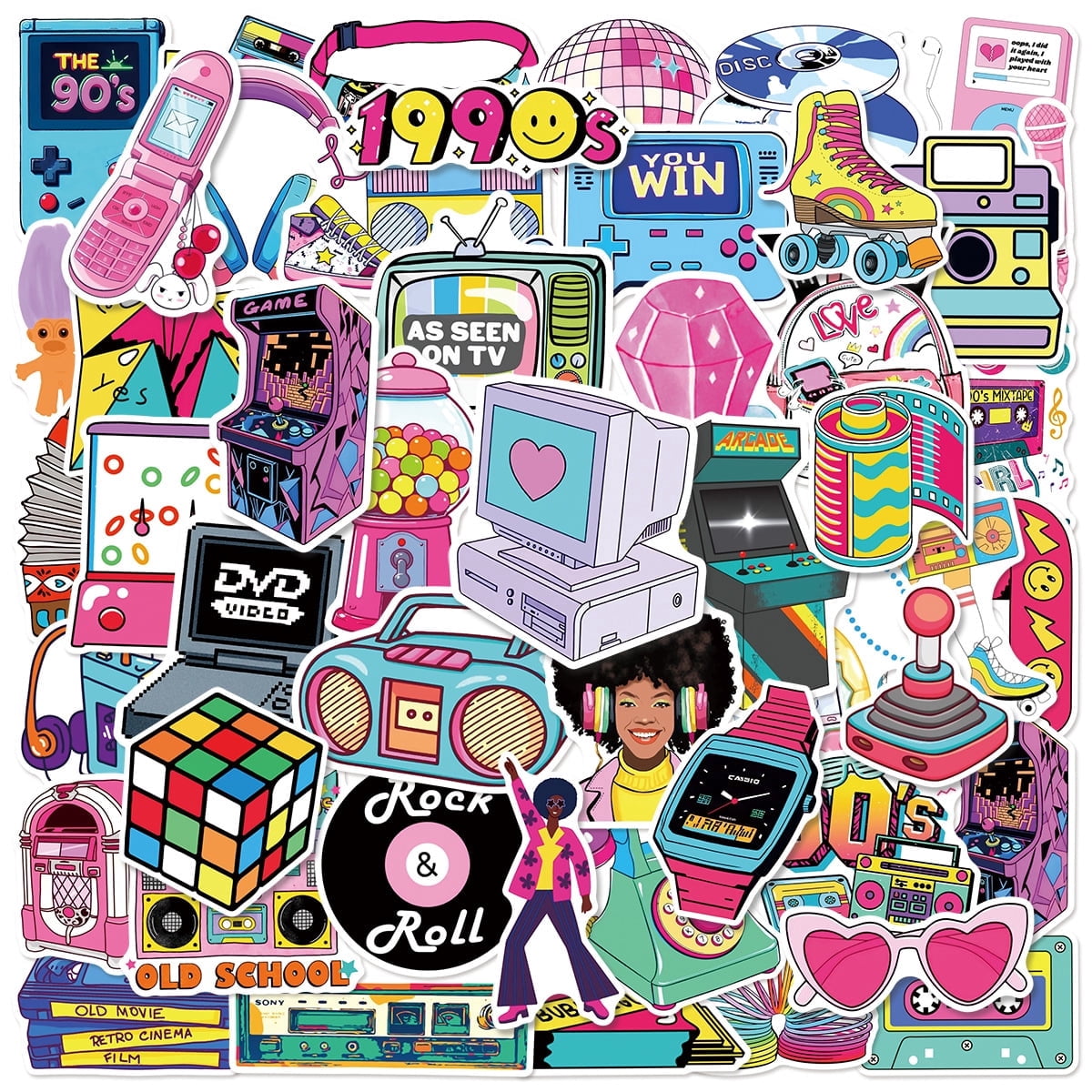 49 Retro 80s 90s Stickers, Vintage Vinyl Decals for Laptop, Water ...