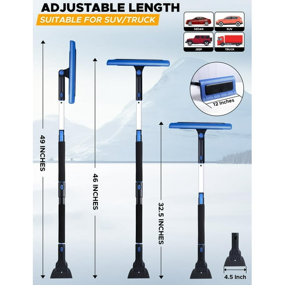 49" Snow Broom with Ice Scraper for Car Windshield & Windows | Scratch ...