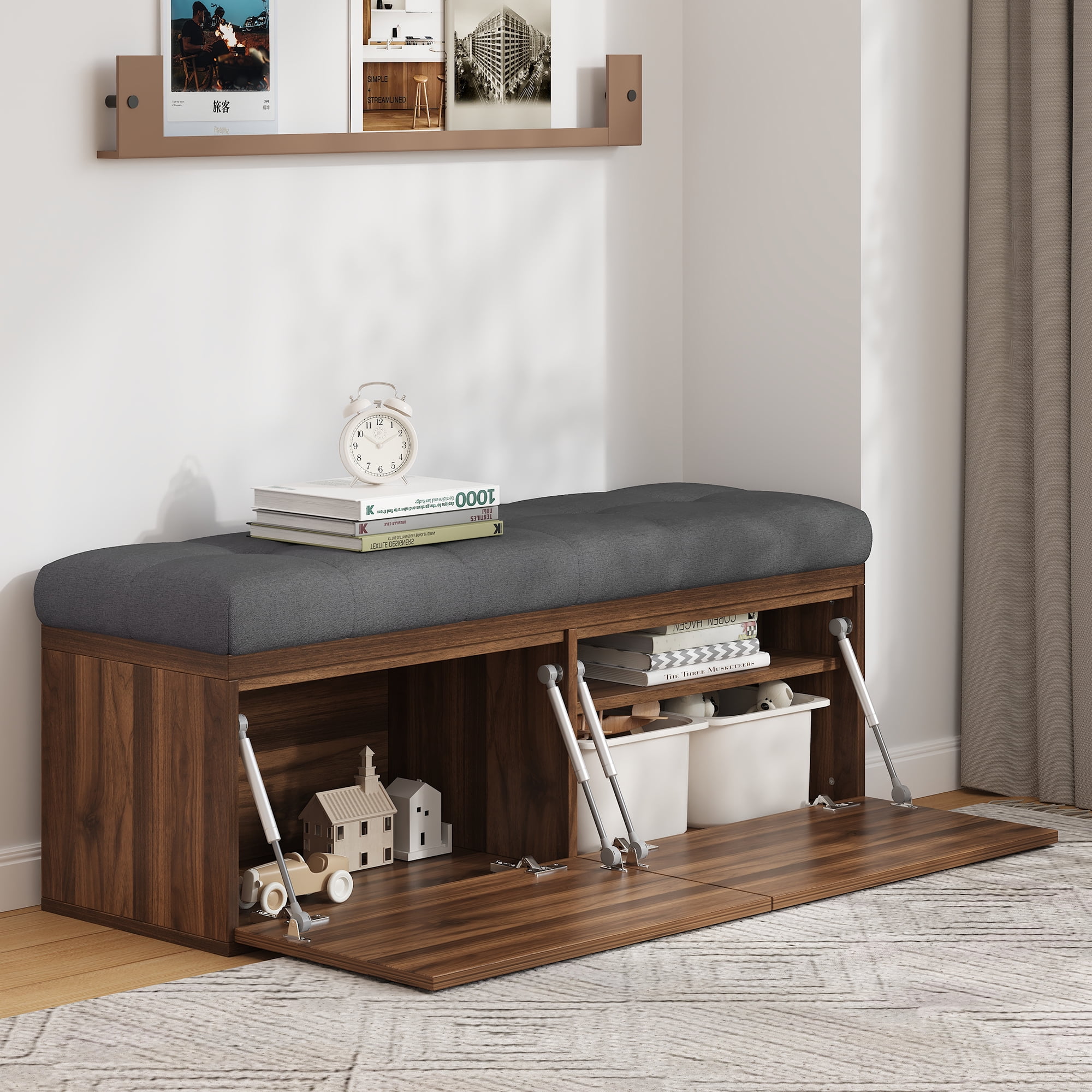 49" Storage Bench Storage Cabinet Storage Ottoman with Adjustable ...