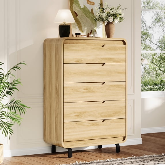 49" Tall 5-Drawer Modern Wooden Dresser - Large Storage Chest ...