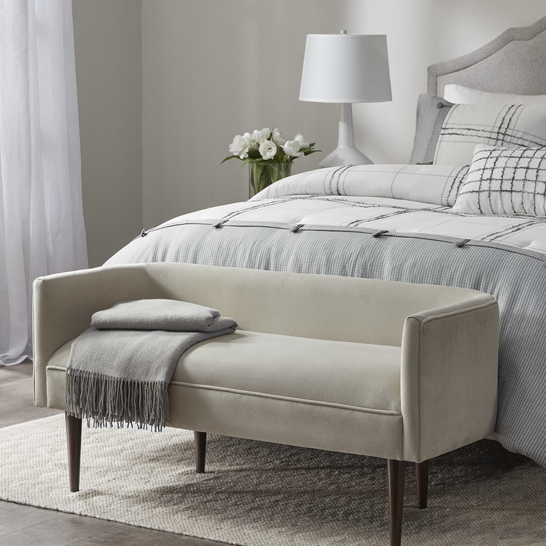 49"W Wide Bench+Low Back Sides"-"Spacious Seating+Chic Look - Walmart.com