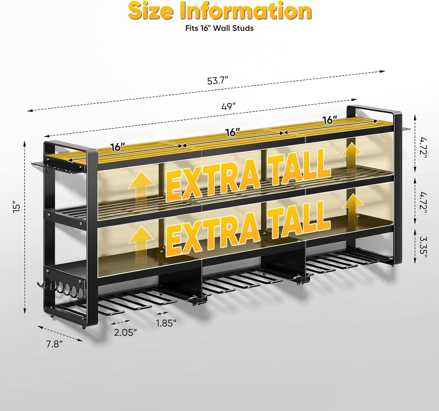 49" Wall-Mount Power Tool Organizer with 4 Heavy-Duty Layers, Large ...