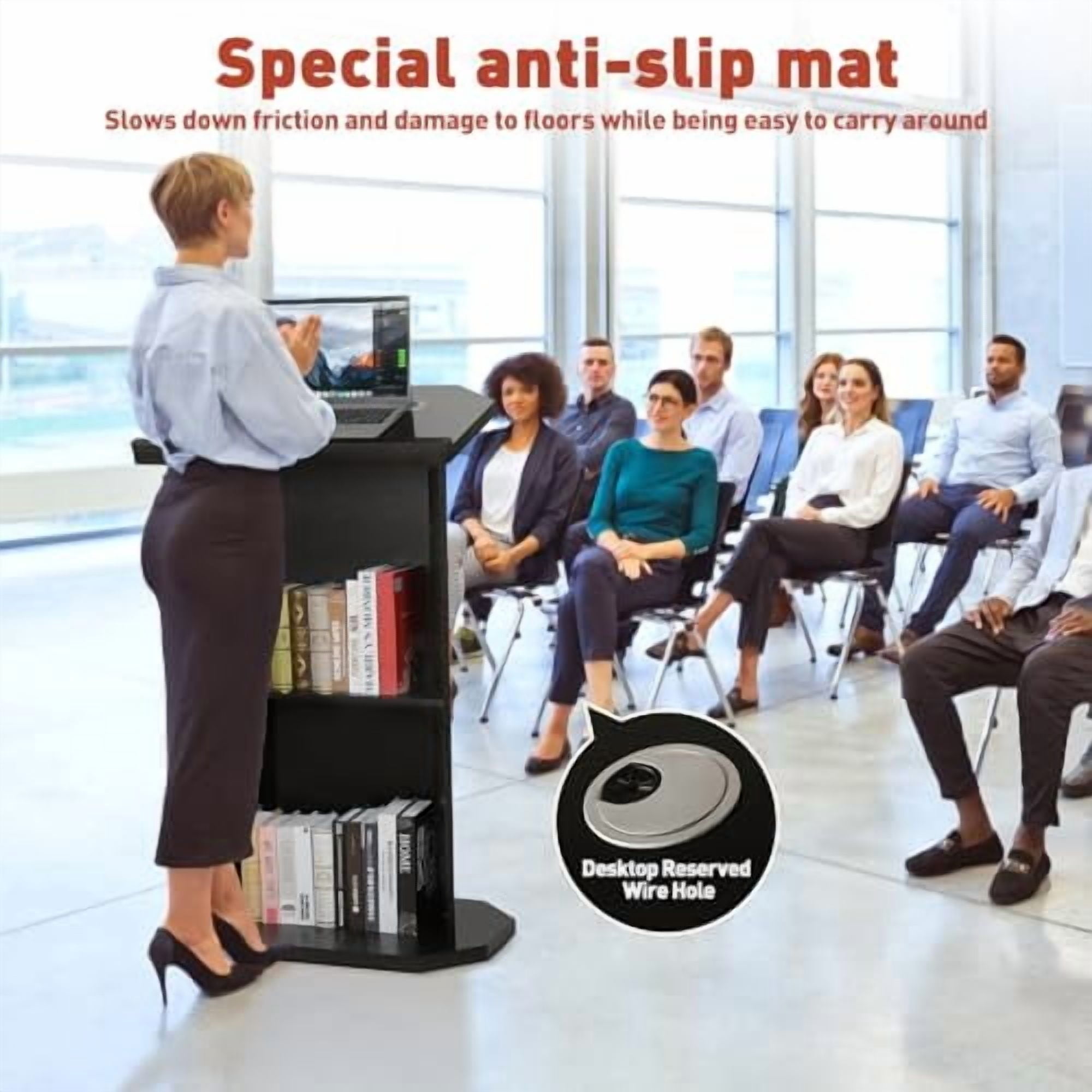49" Wood Podium Stand withLarge 2-Tier Shelve, Wooden Lectern with ...