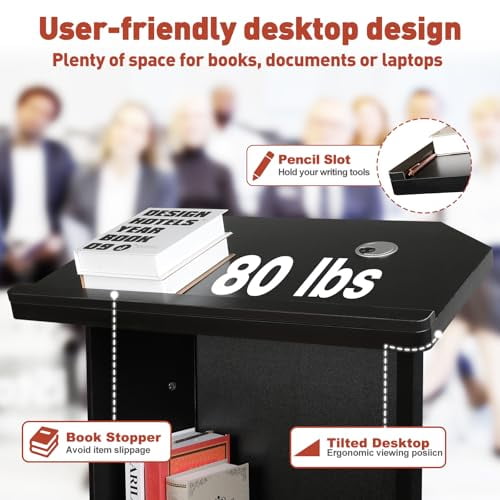 49" Wood Podium Stand withLarge 2-Tier Shelve, Wooden Lectern with ...