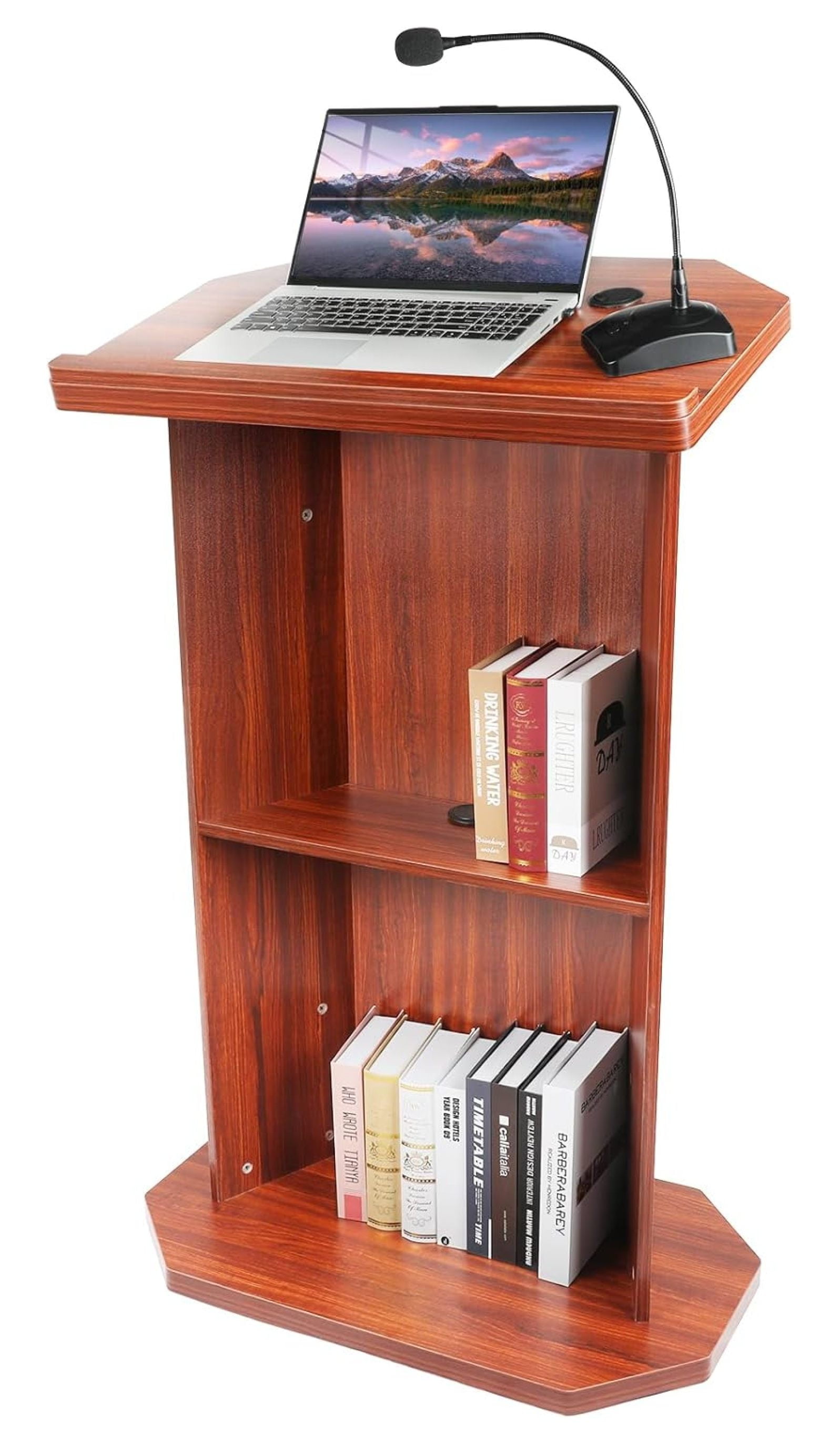 49’’ Wooden Podium Stand with Wheels, Portable Lectern Churches with 15 ...