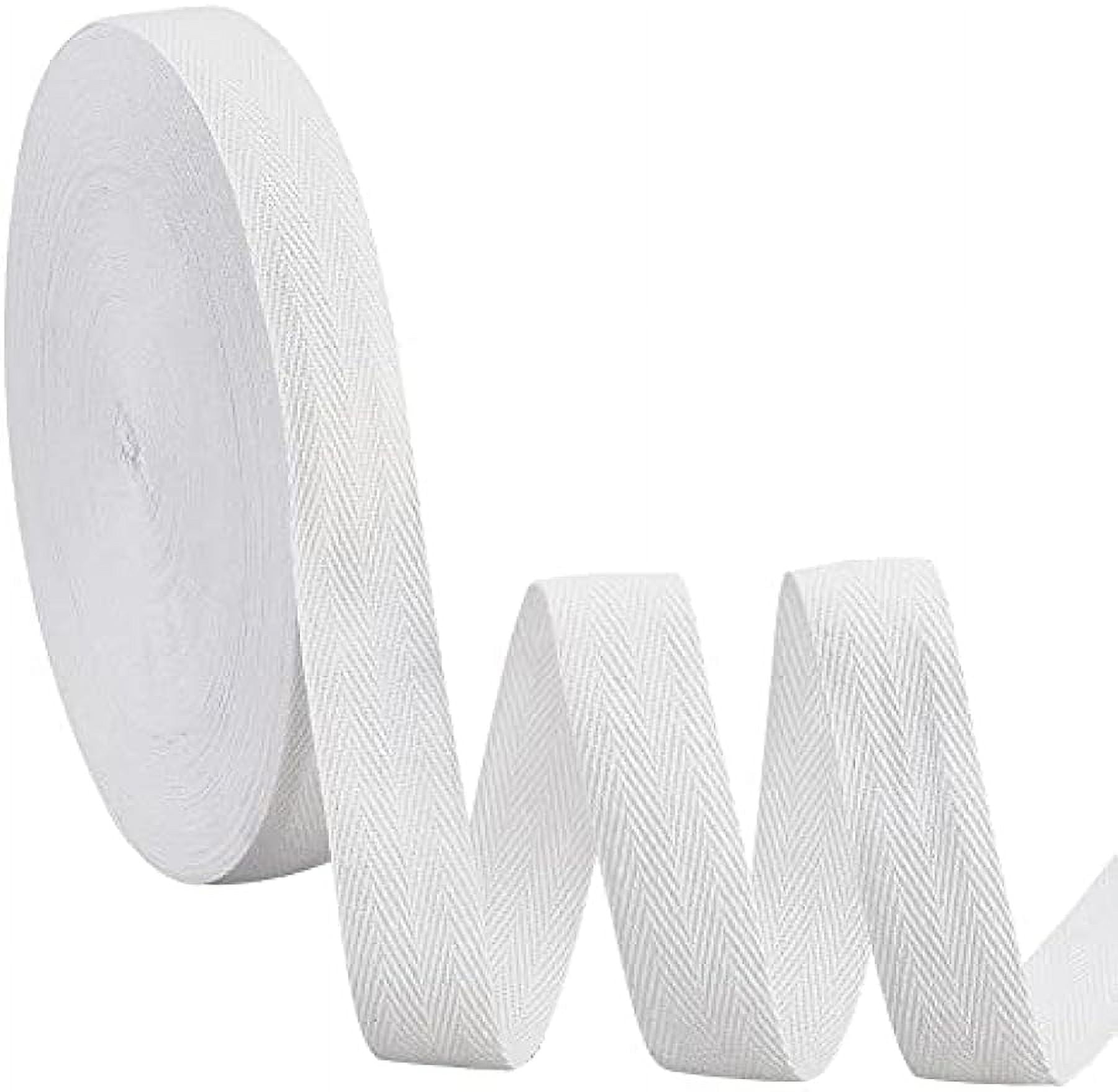 49 Yards(45m)/Roll Cotton Tape Ribbons 25mm Wide White Herringbone ...