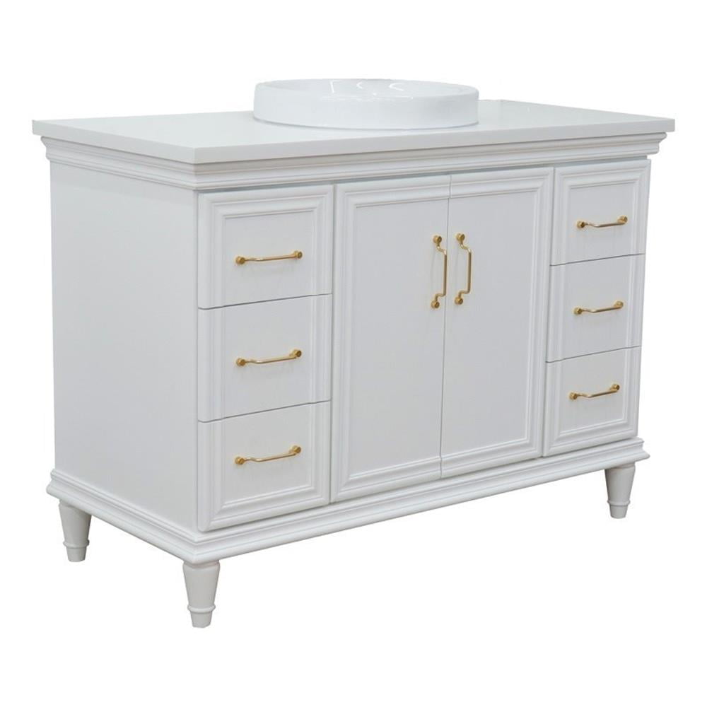 49 in. Single Wooden Vanity White with White Quartz Round Sink ...