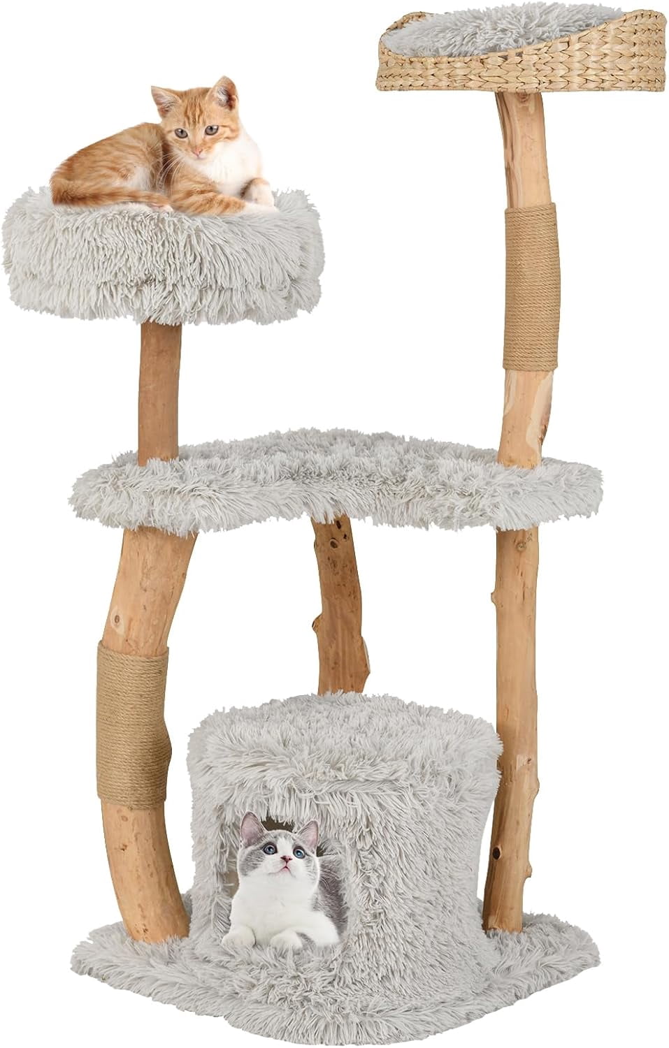 49 inch Cat Tree for Indoor Cats, Cute Solid Wood Modern Multi-Level ...
