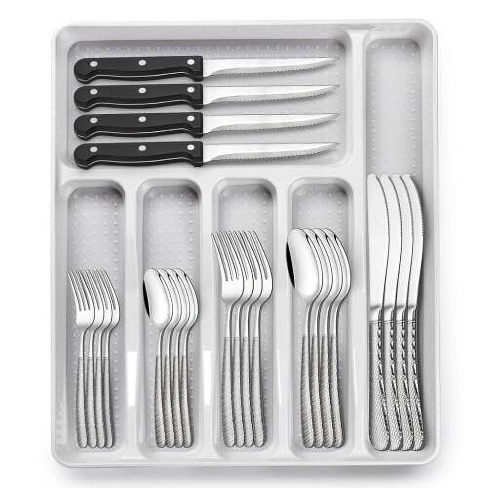 49 piece Hammered Silverware Set With Organizer Heavy Duty Stainless ...