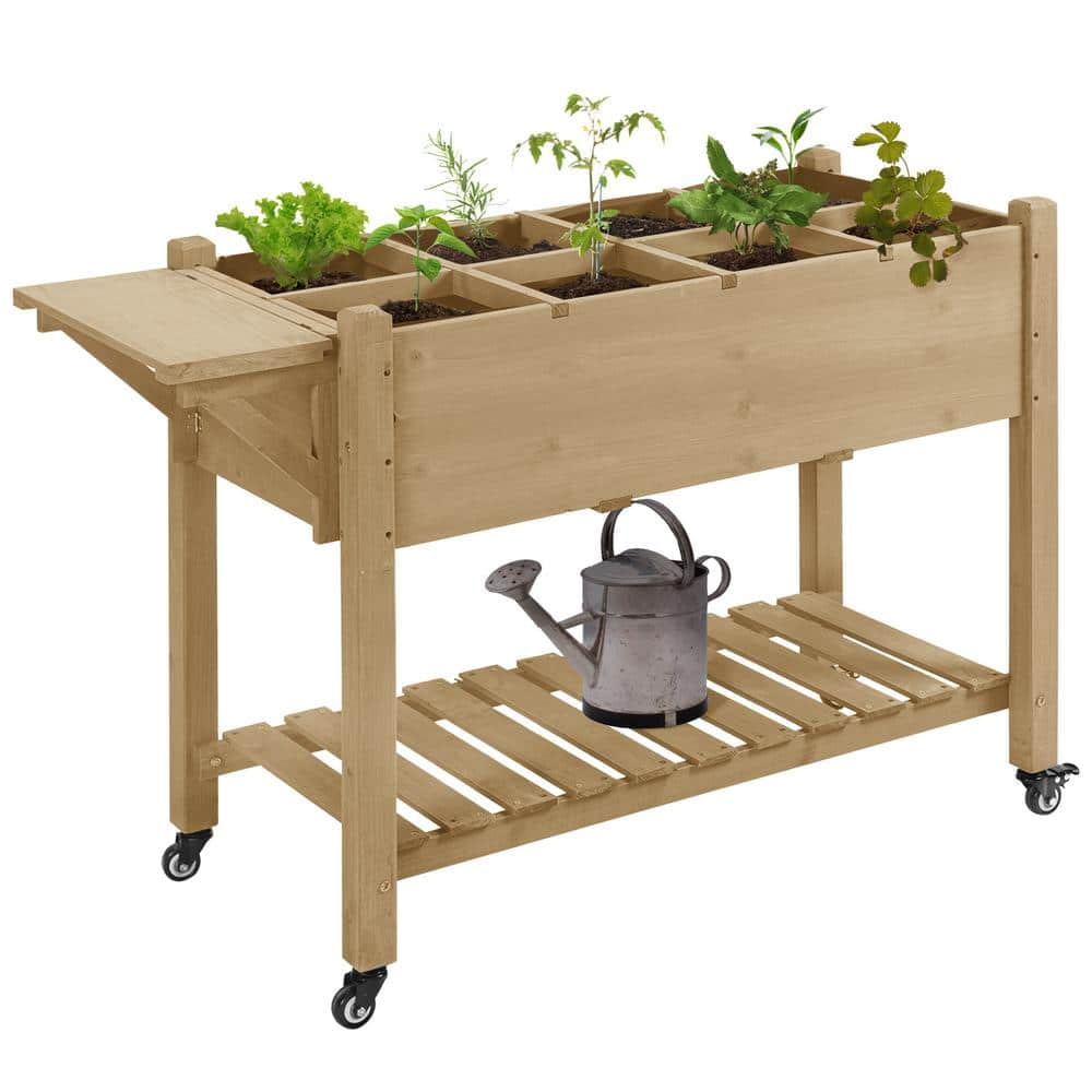49" x 21" x 34" Raised Garden Bed w/8 Grow Grids, Outdoor Wood Plant ...