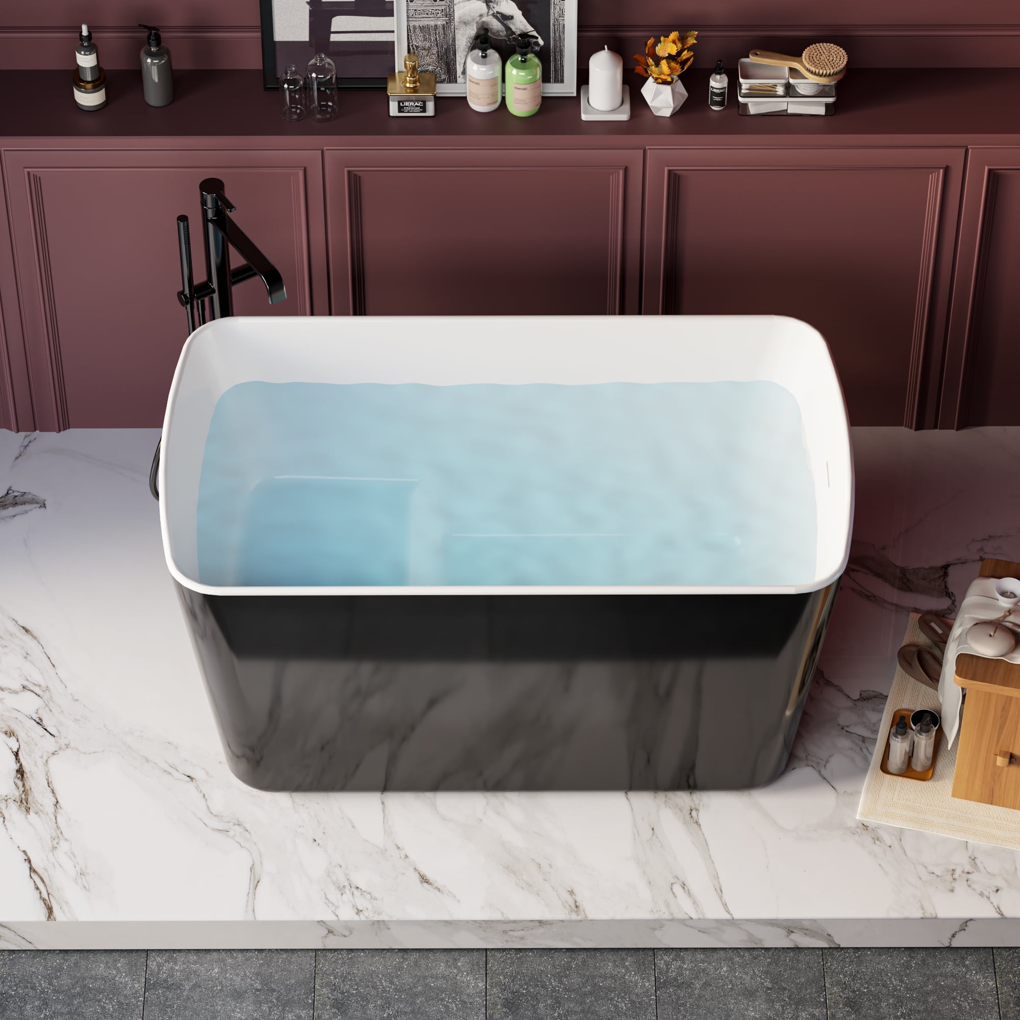 49" x 28" Acrylic Freestanding Soaking Bathtub, Square-shape Japanese ...