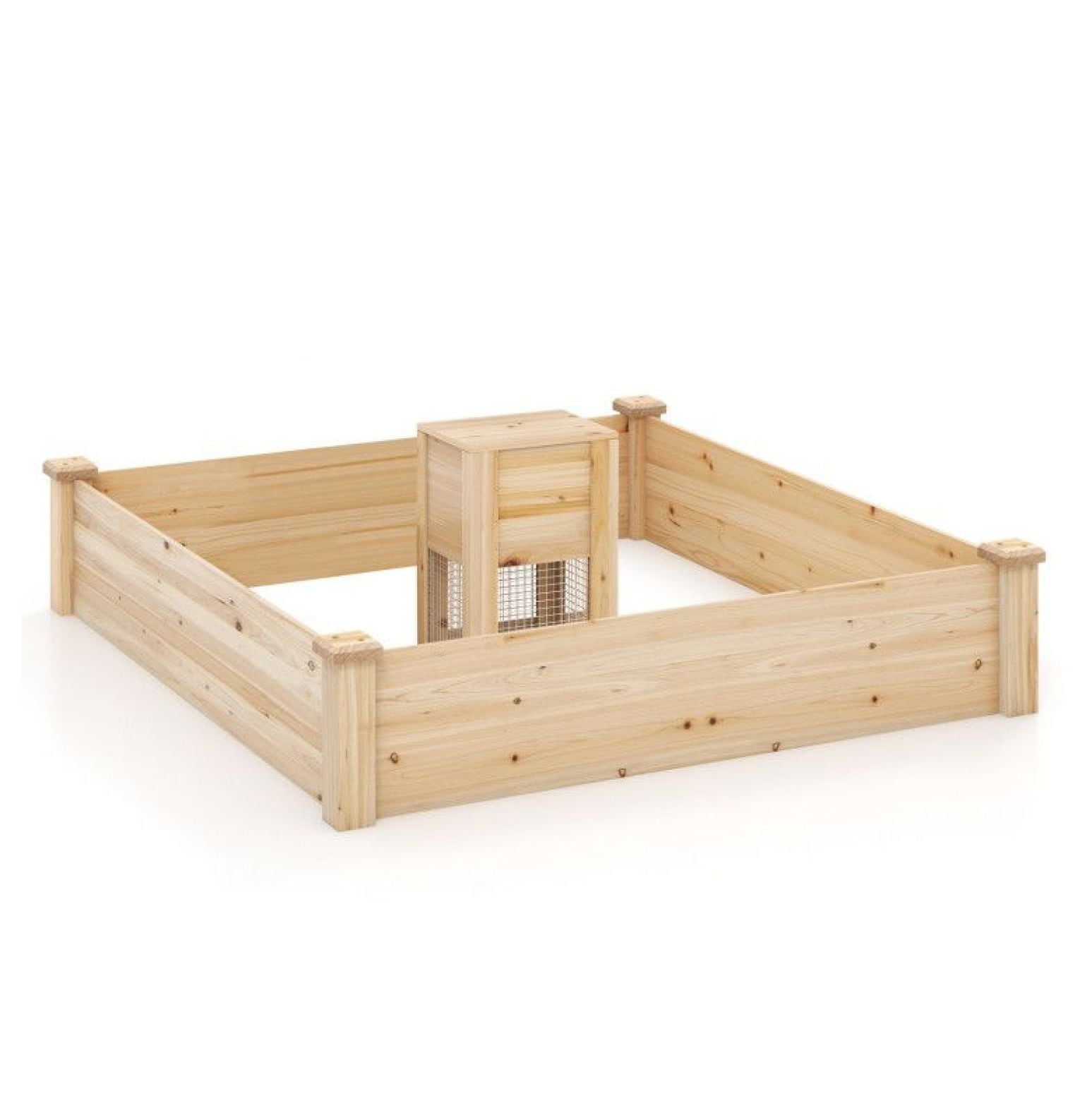 49" x 49" x 10" Raised Garden Bed with Compost Bin and Open-ended ...