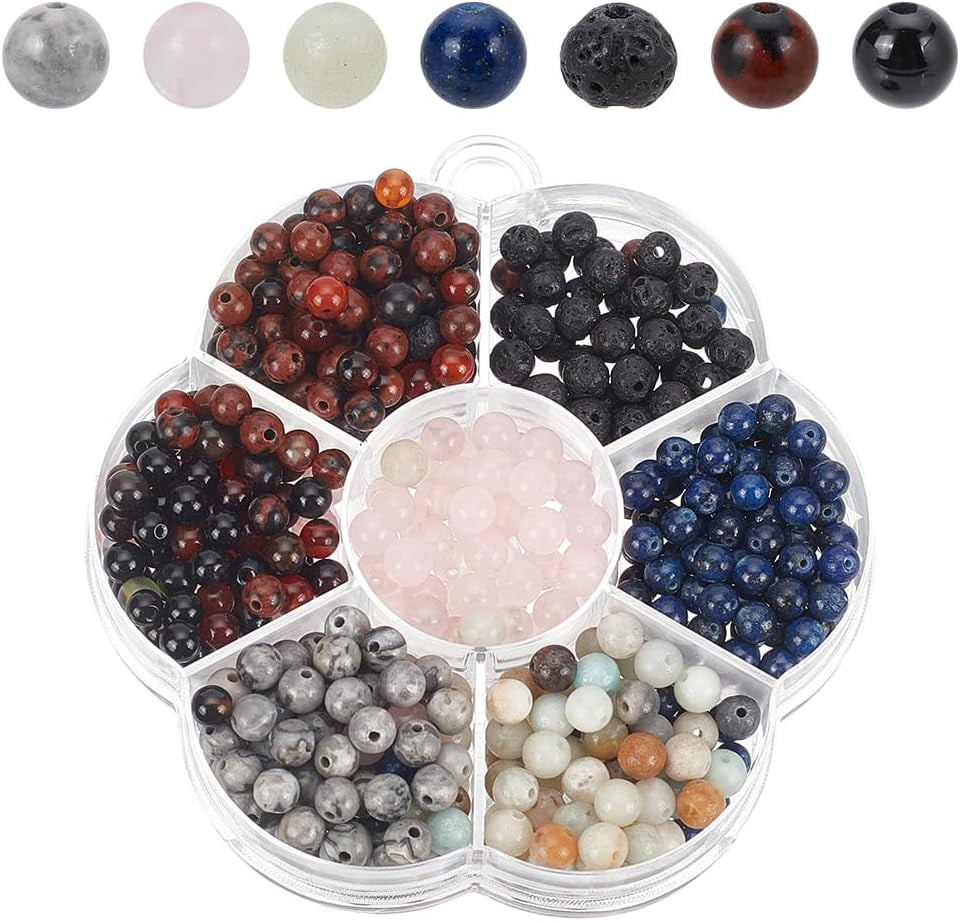 490 Pcs 7 Styles Natural Round Gemstone Beads 4mm Mixed Beads Loose ...