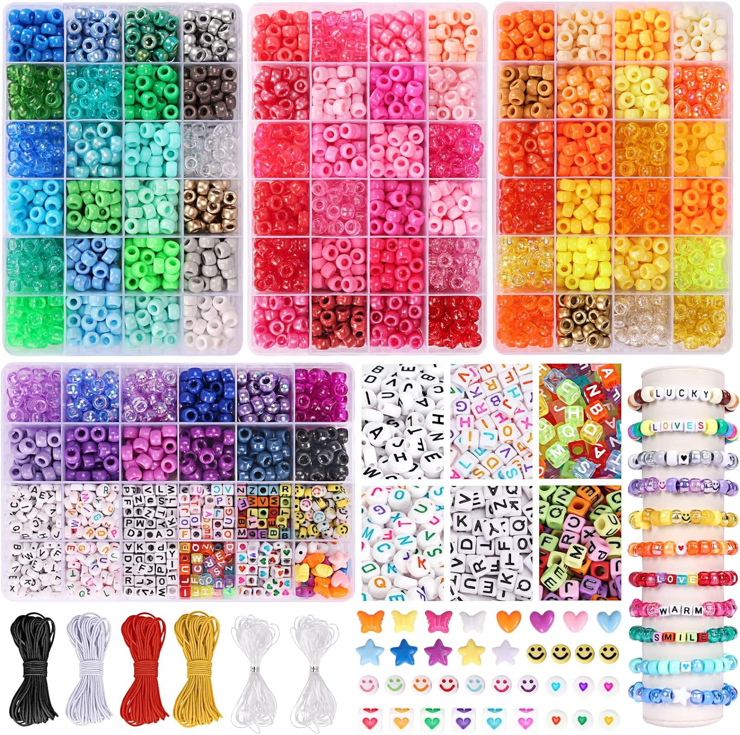 4900Pcs Pony Beads Kit, 84 Colors Kandi Beads, 3780pcs Rainbow Hair ...