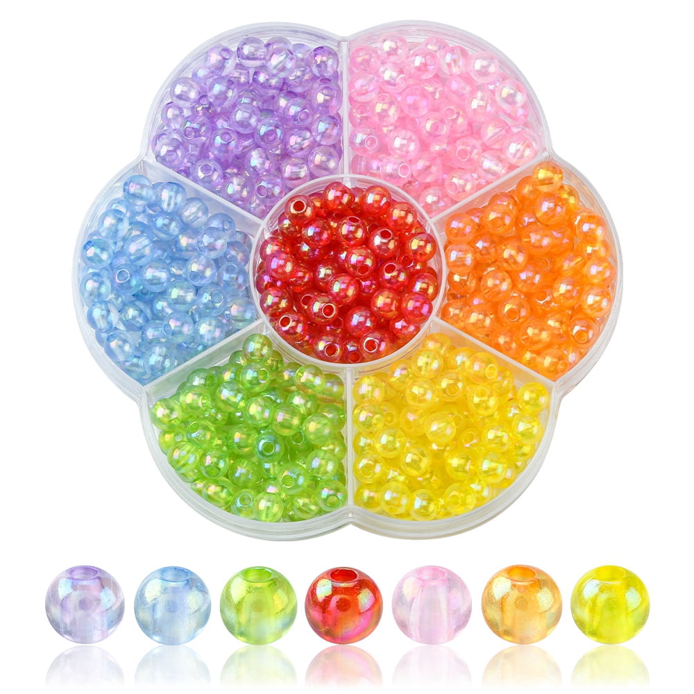 490Pcs 7 Colors Transparent Acrylic Beads AB Color Plated Round Mixed ...
