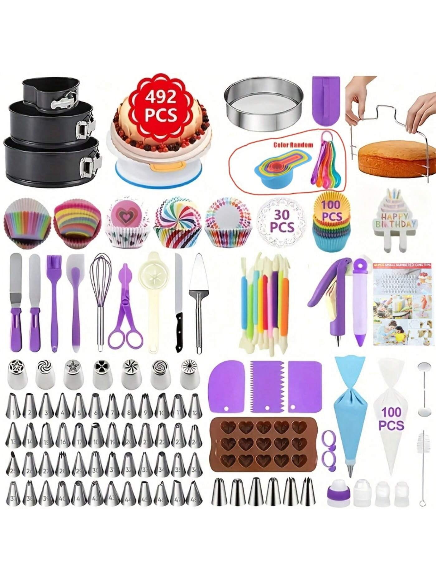492 Pcs Cake Decorating Kit With Baking Supplies- Cake Turntable For ...