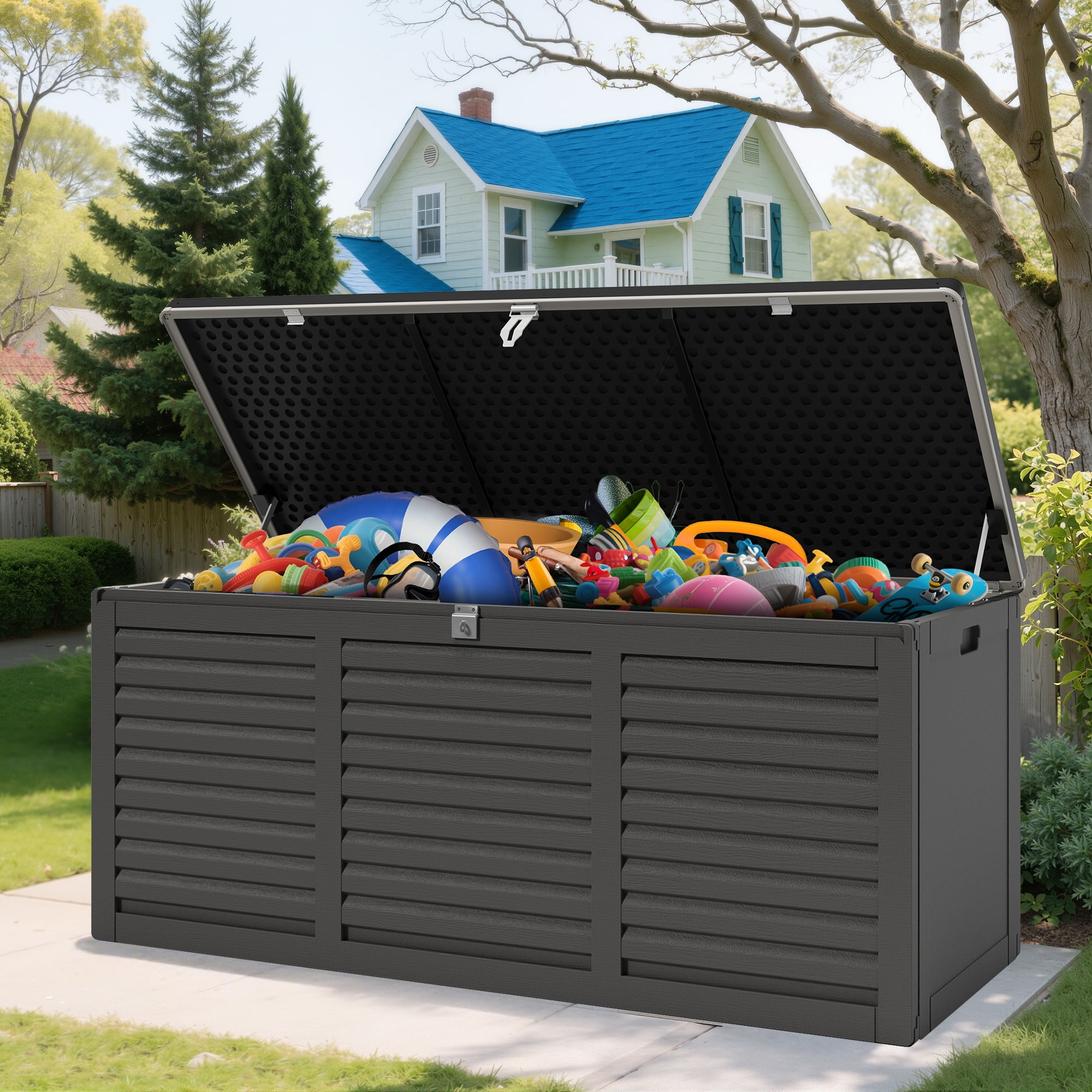 Seizeen 492L Large Resin Storage Box, Waterproof Outdoor Bench, 130Gal ...
