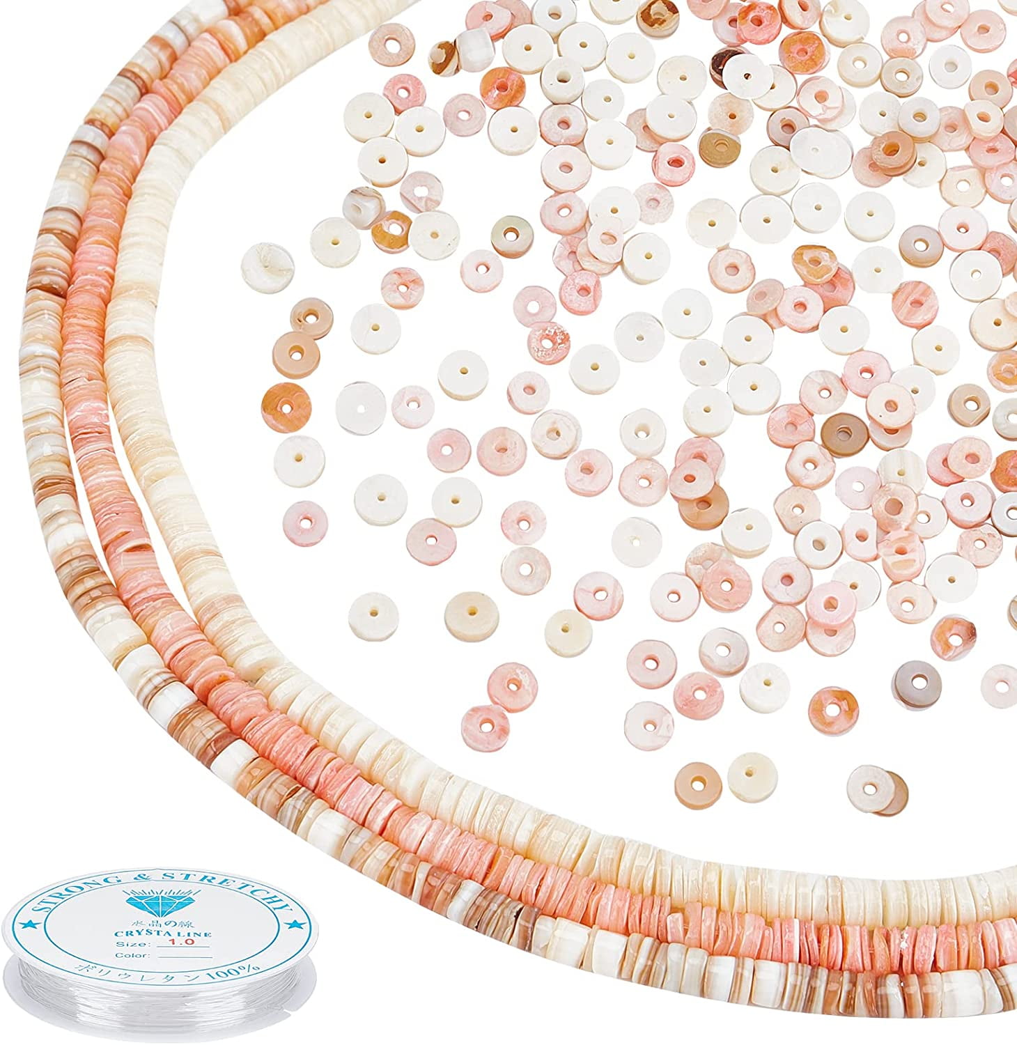 495~516pcs Natural Shell Beads 5~6mm Heishi Beads Puka Shells Bead Flat ...