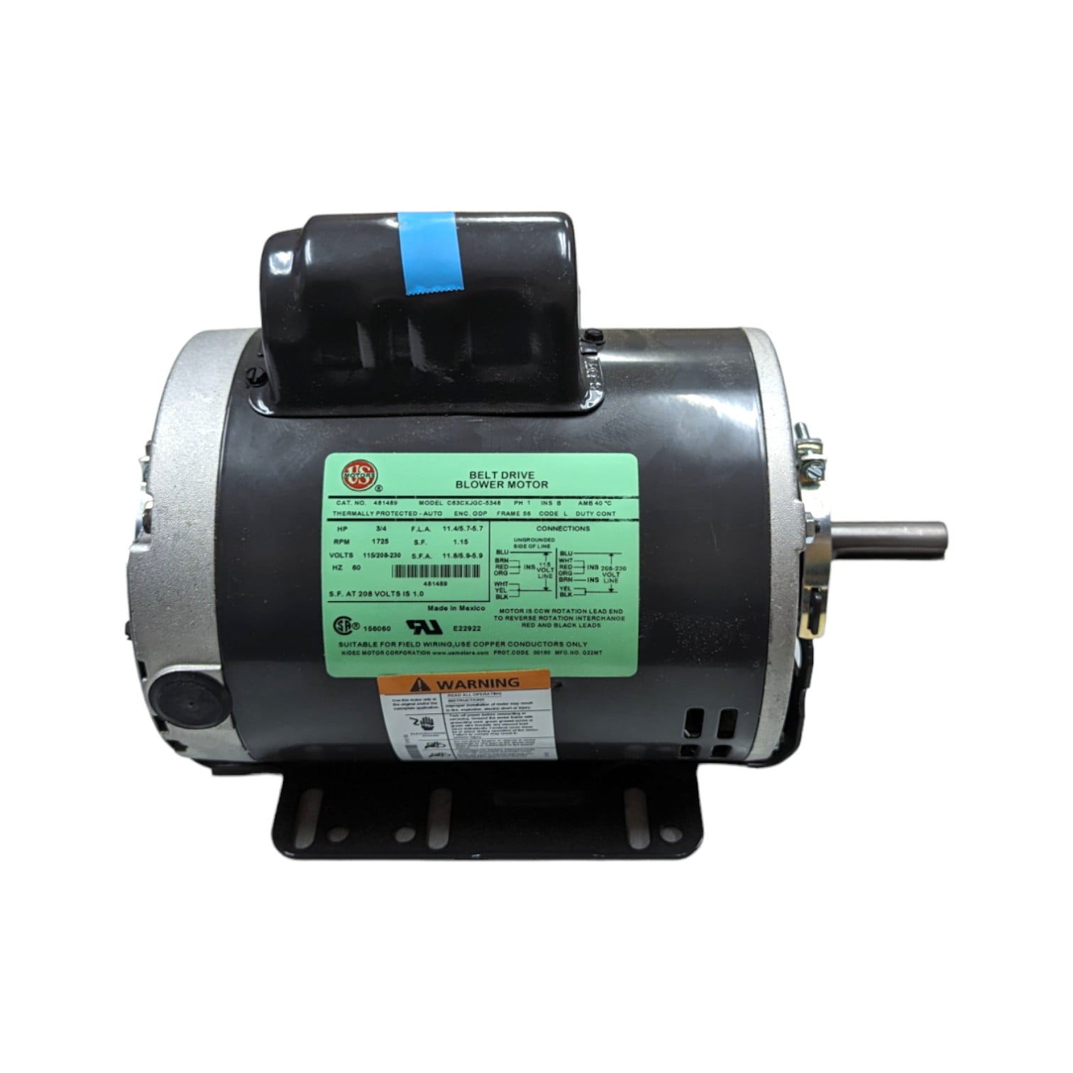 49912 Fantec Belt drive Blower Motor 3/4 HP 1725 RPM - Walmart.com