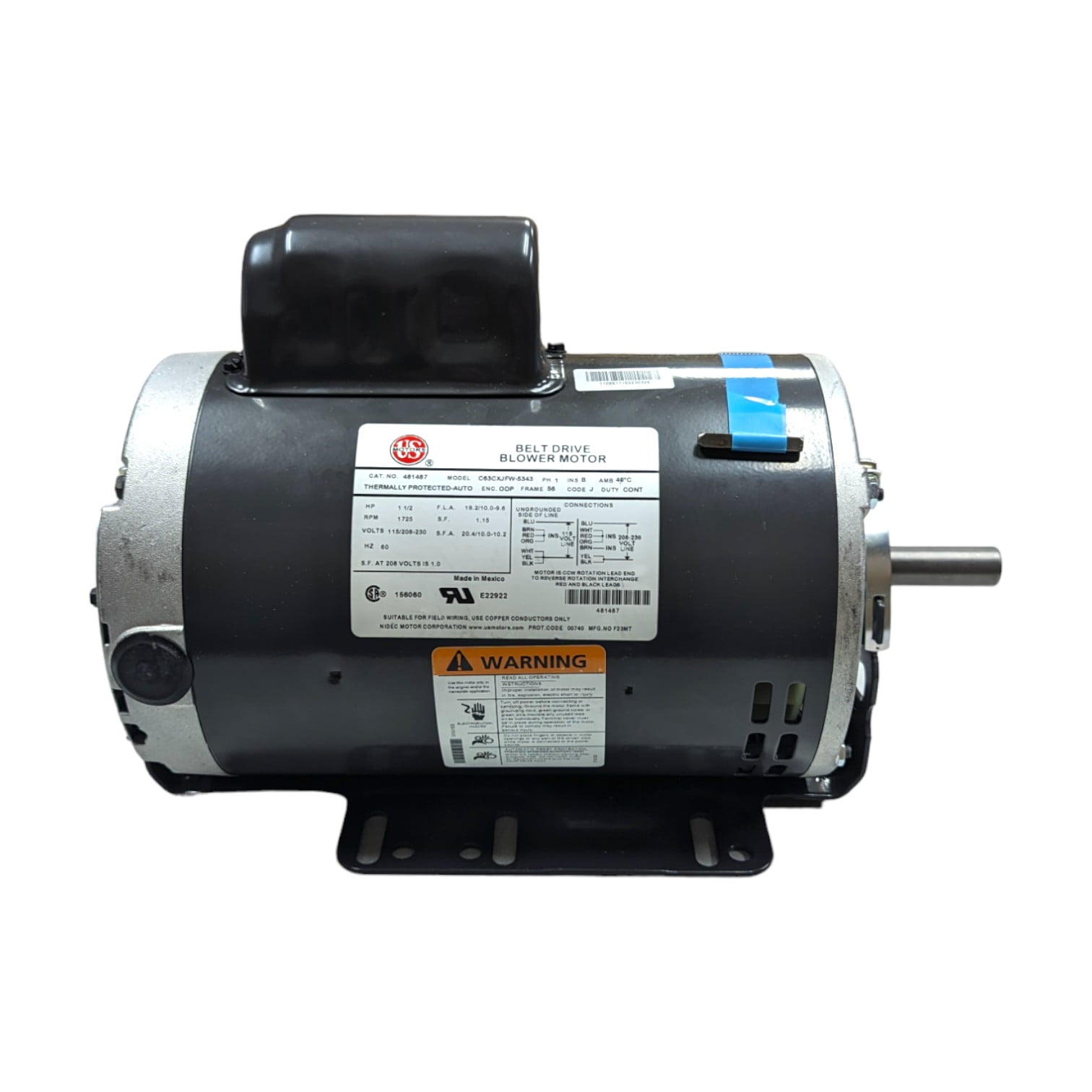 49916 Fantech Belt Drive Blower Motor 1 1/2 HP 1725 RPM - Walmart.com