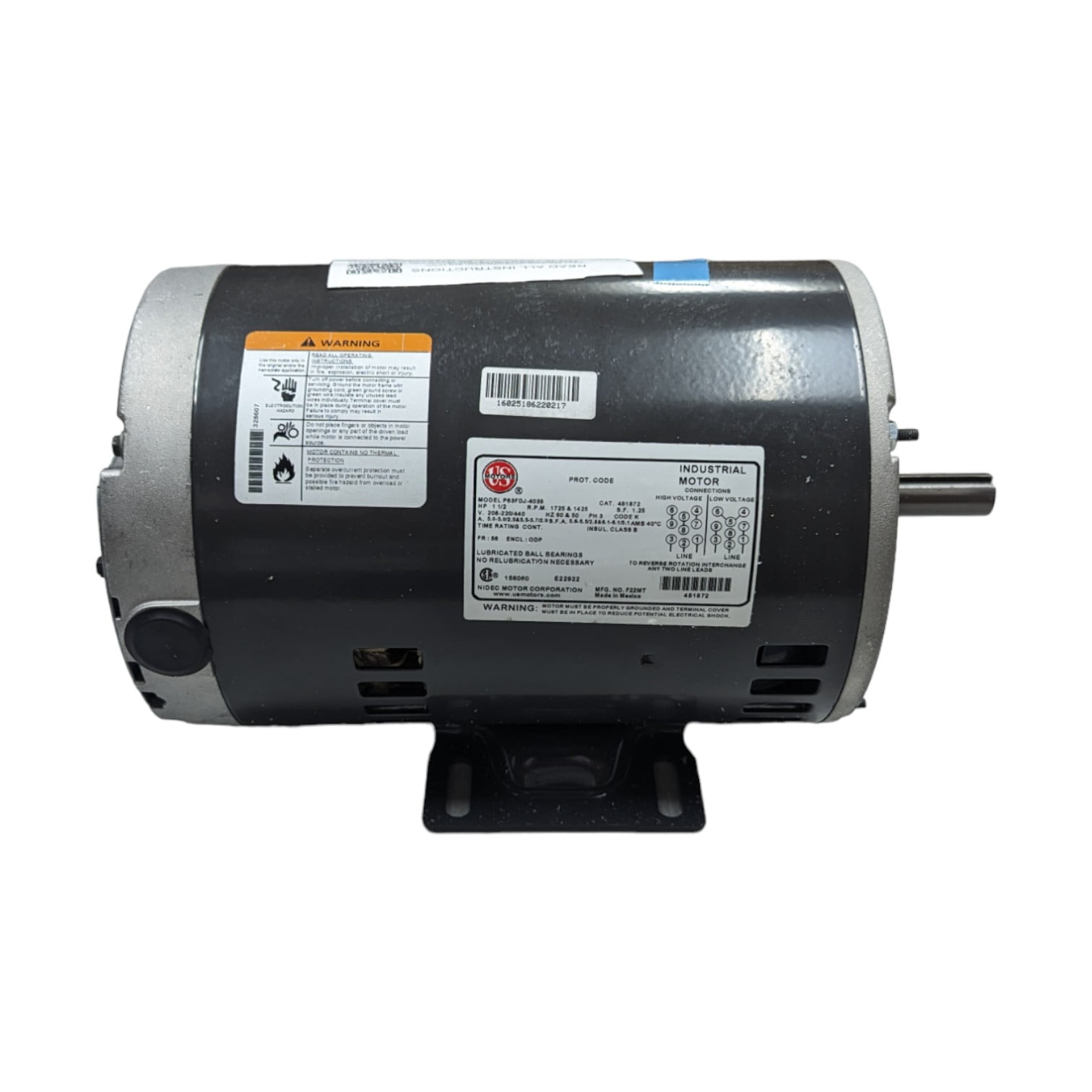 49917 Fantech Belt Drive Blower Motor 1 1/2 HP 1725 RPM - Walmart.com