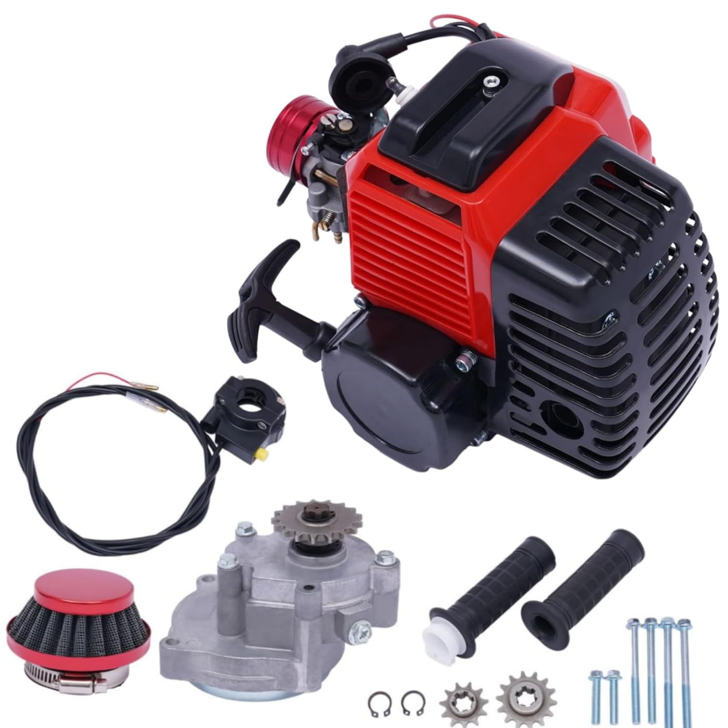 49CC 2 Stroke Engine, 1.9kw/3HP Gas Powered Engine Motor Kits Single Cylinder Air-Cooled Pull ...