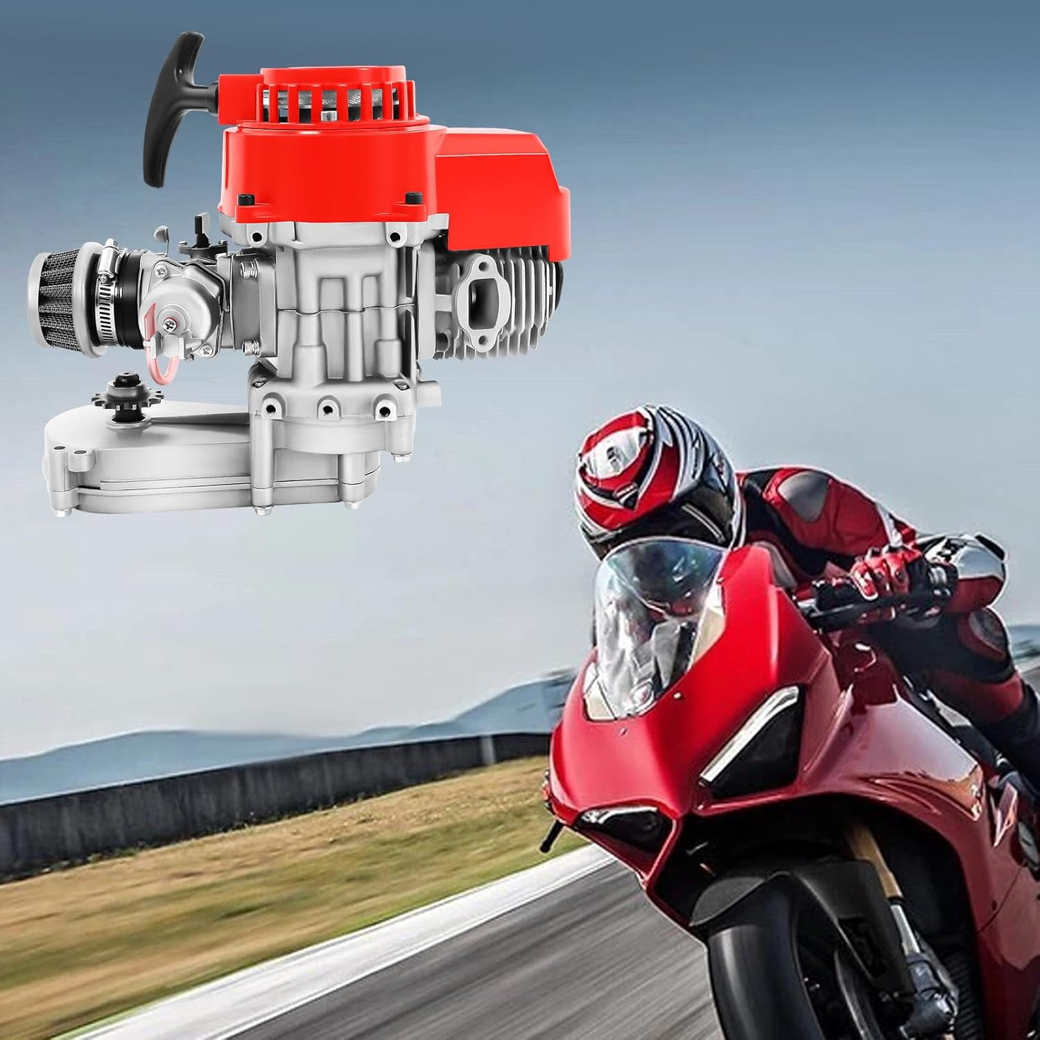 49CC 2 Stroke Engine Motor with Handles and Cable, Single Cylinder Air Cooled Pull Rope Start ...