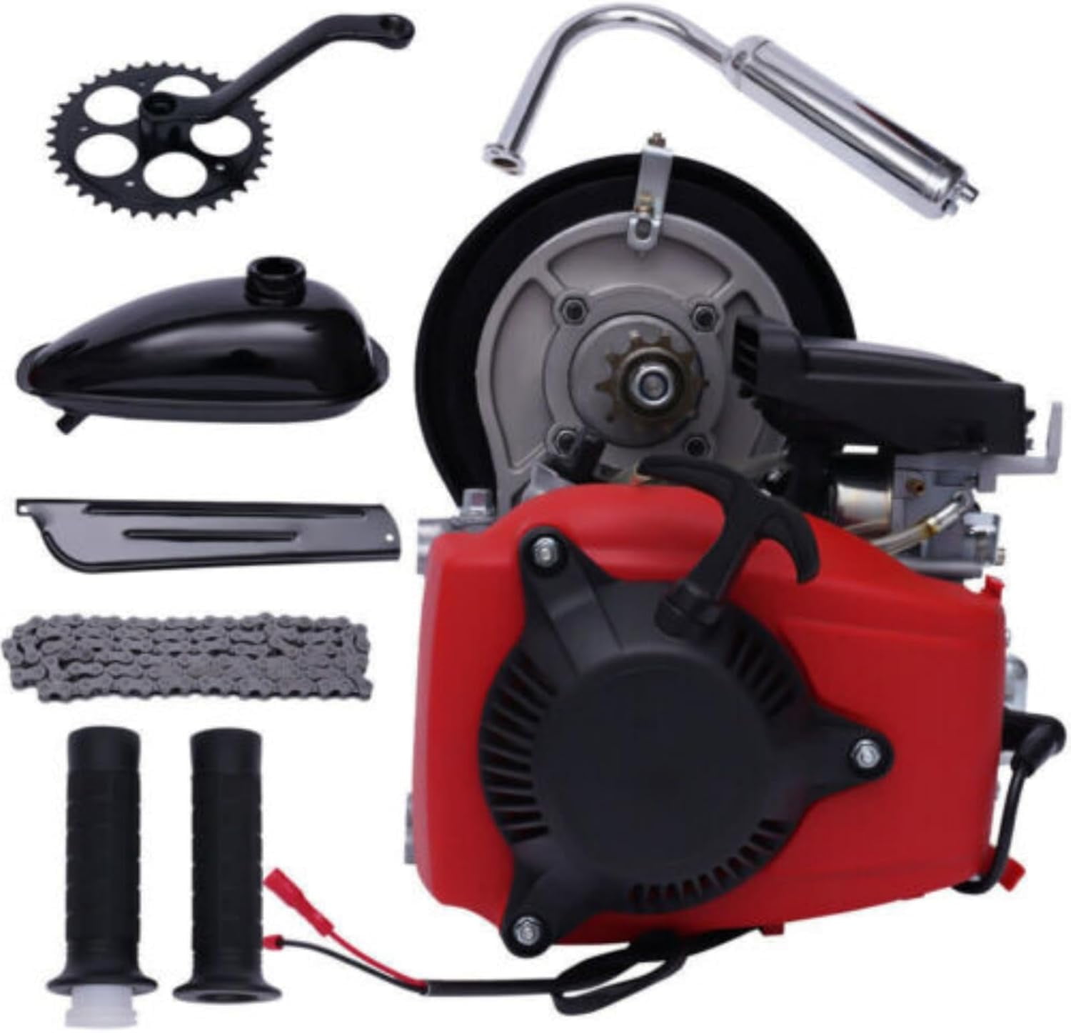 49CC 4-Stroke Gas Cycle Bike Engine Kit, Petrol Motorized Bicycle Chain/Belt Drive Scooter ...