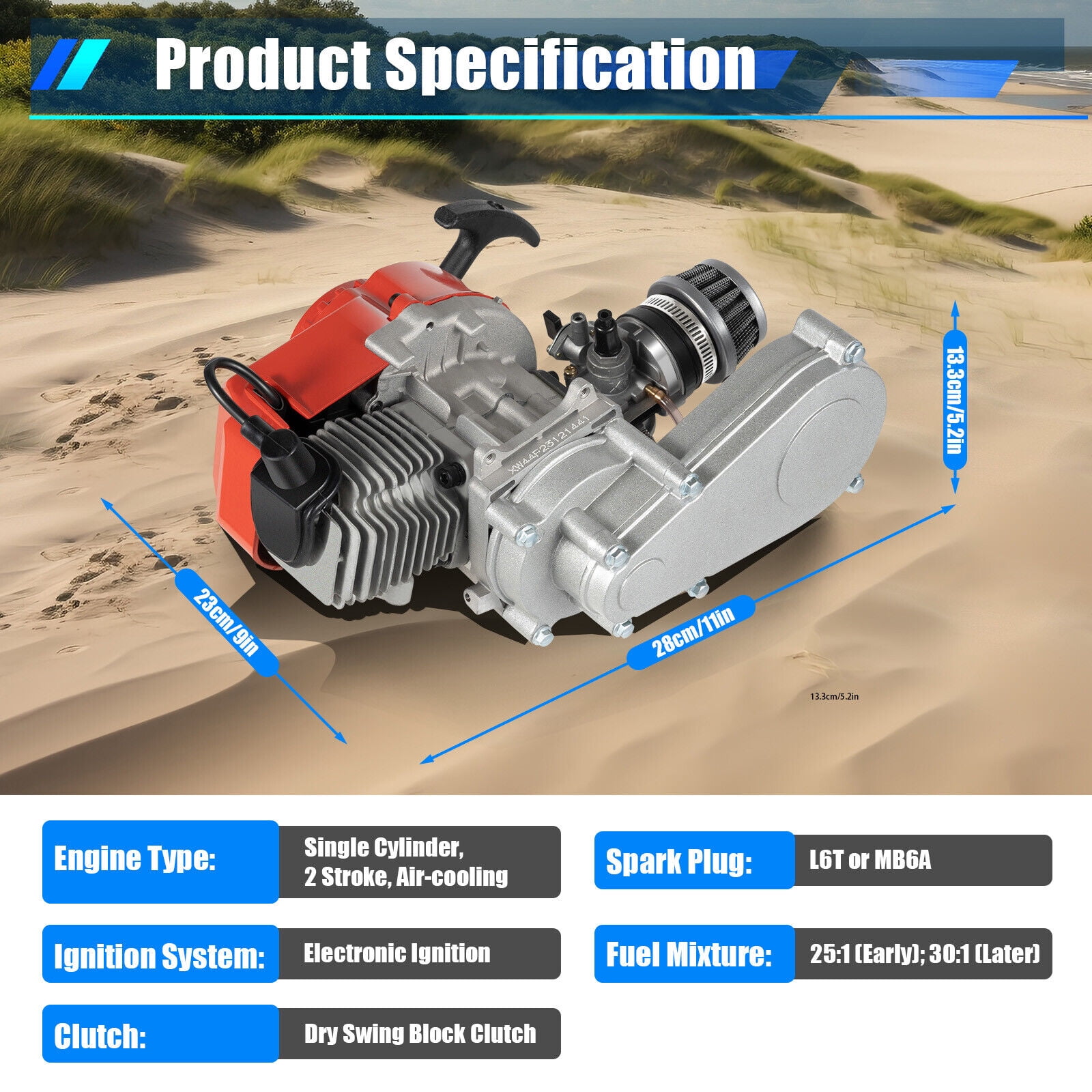49CC 50CC 2 Stroke Engine Motor Pull Start for Pocket Bike Mini Dirt ...