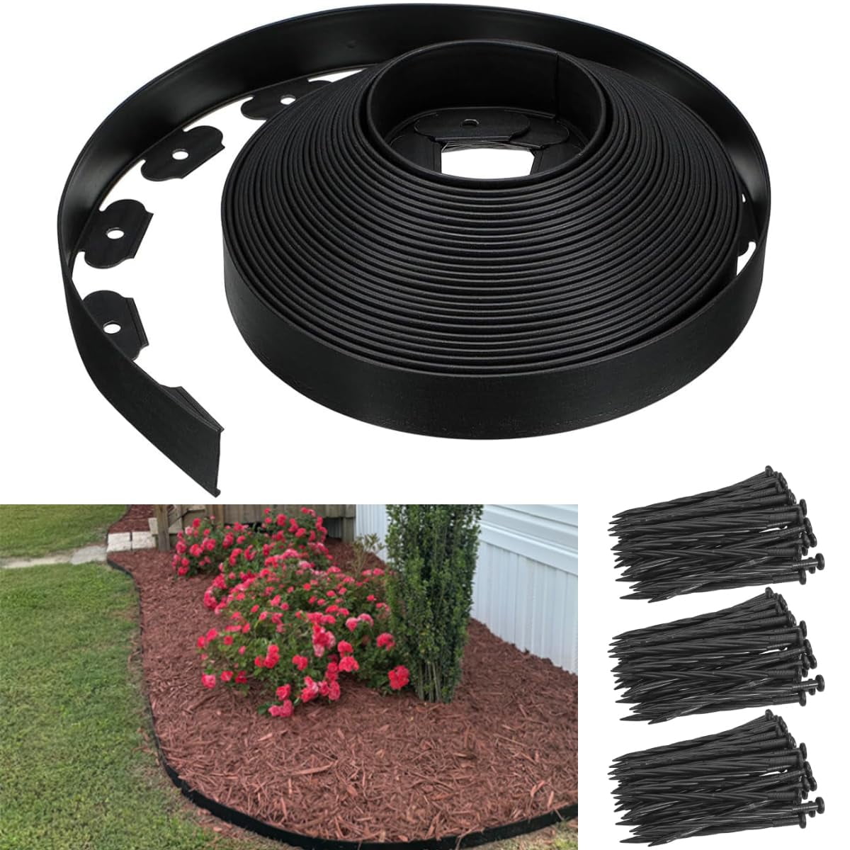 49FT Landscape Edging,1.5IN Tall Garden Edging Borders with 75pcs Stakes,Flexible Lawn Edging ...