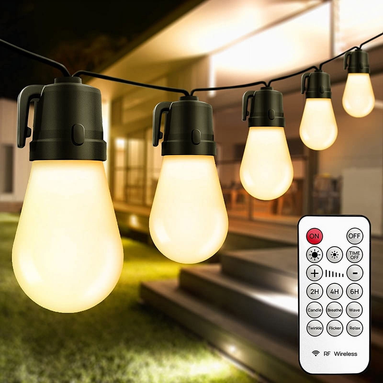 49FT Outdoor String Lights, Shatterproof Remote Patio Lights with 15 ...