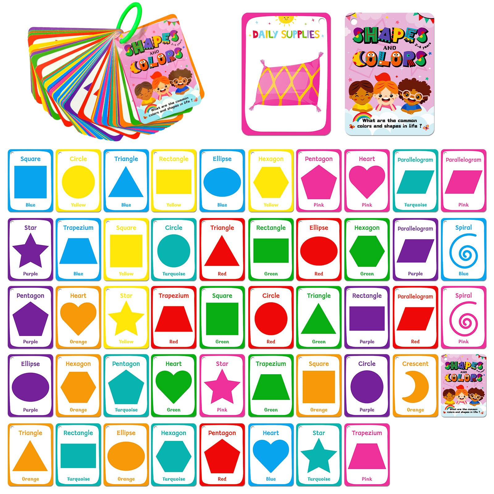 49PCS Shapes and Colors OIF8 Cognitive Cards for Kids, Colour Flash ...