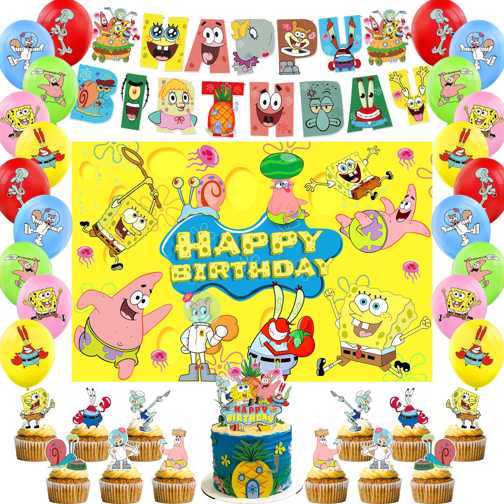 49PCS Spongebob Birthday Decorations, Spongebob Birthday Party Supplies ...