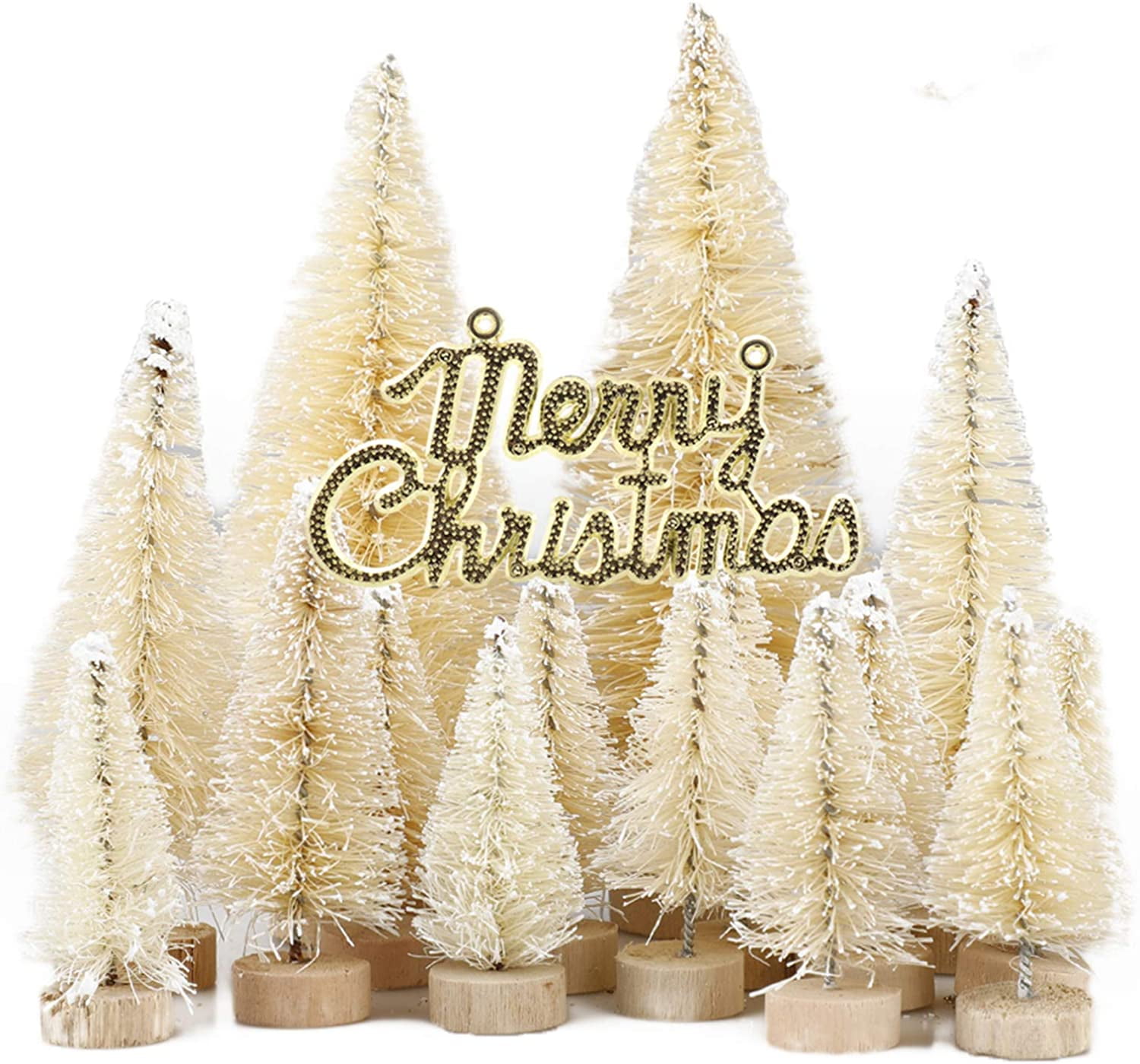49PCS White Artificial Mini Christmas Tree Set Miniture Pine Trees ...