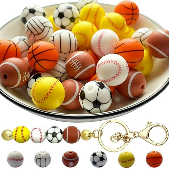 49Pcs/set Silicone Sports Beads Kit Beaded Keychain 15mm Food-Grade ...