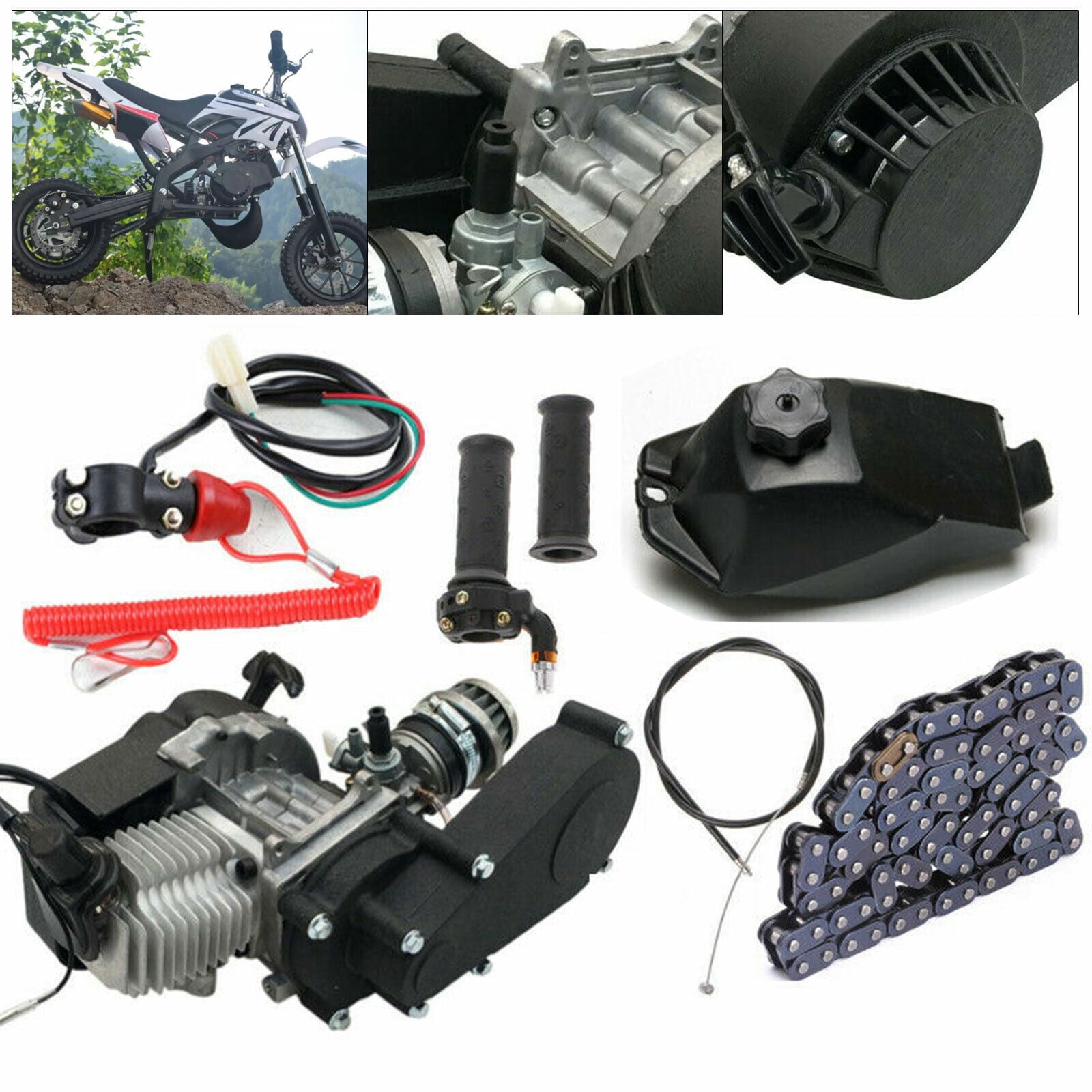 49cc 2-Stroke Engine Motor Kit for Pocket Bike, Mini Dirt Bike, ATV ...