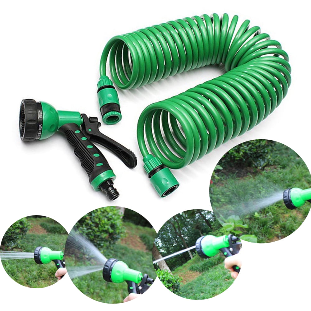 49ft EVA Coiled Garden Hose, Multiple Function Nozzle, 7-Pattern Spray ...