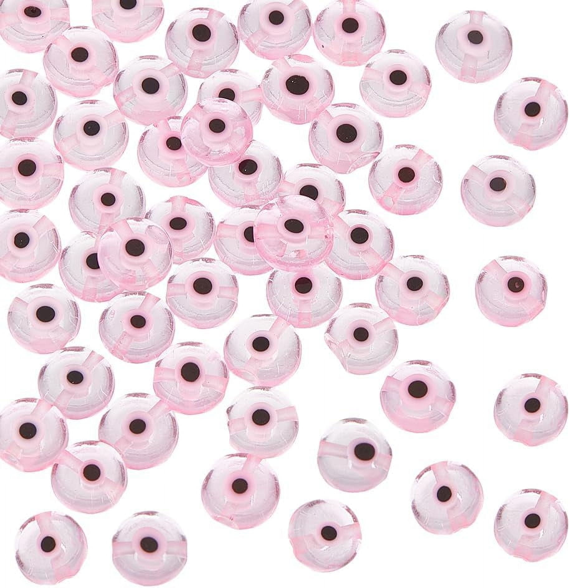 49pcs Evil Eye Beads 8mm Pink Handmade Evil Eye Beads Flat Round Loose ...