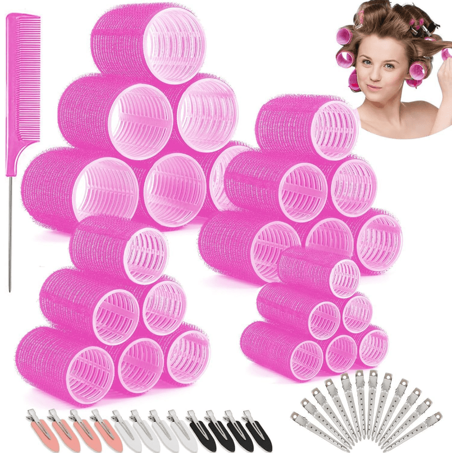 49pcs Self-Adhesive Hair Curling Roller & Clip Set With12 Hair Curlers ...