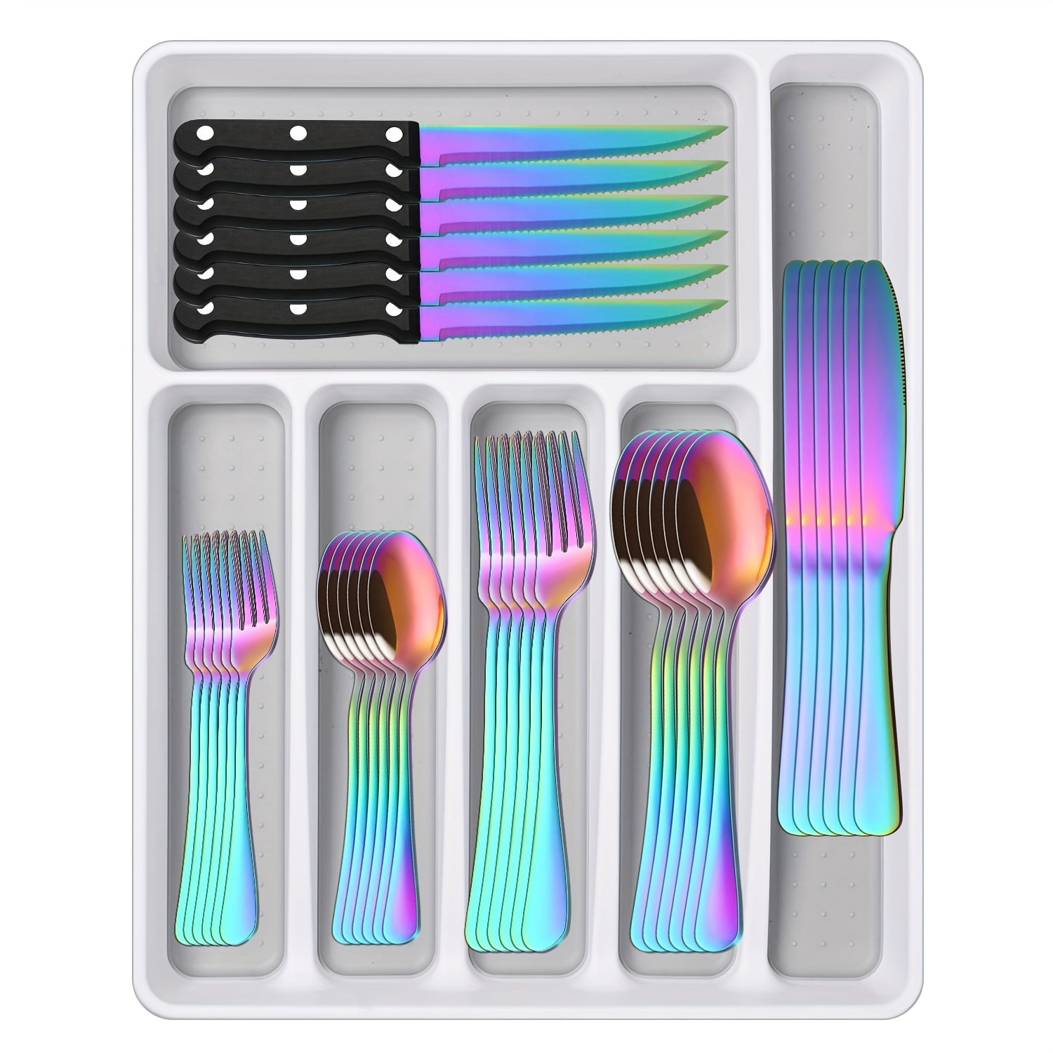 49pcs Silverware Sets with Steak Knives And Organizer, Includes ...