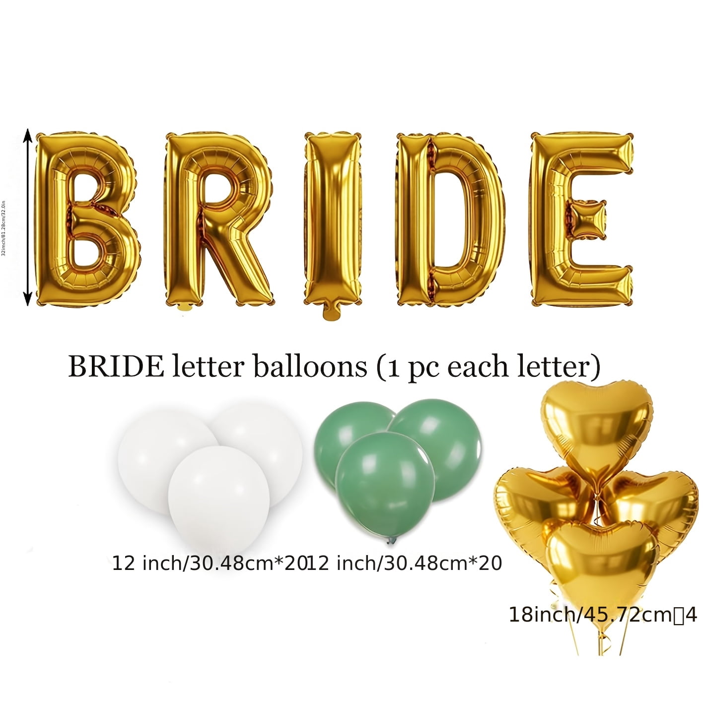49pcs of green and white Golden bride shower party balloons -32in ...