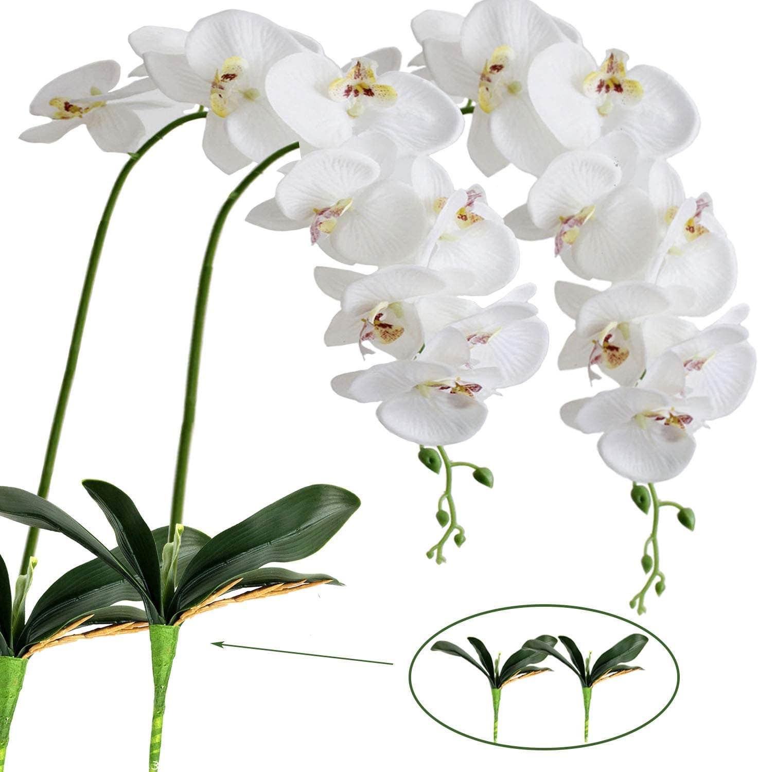 4Artificial Silk Phalaenopsis Flowers Pcs with Leaves Artificial Orchid ...
