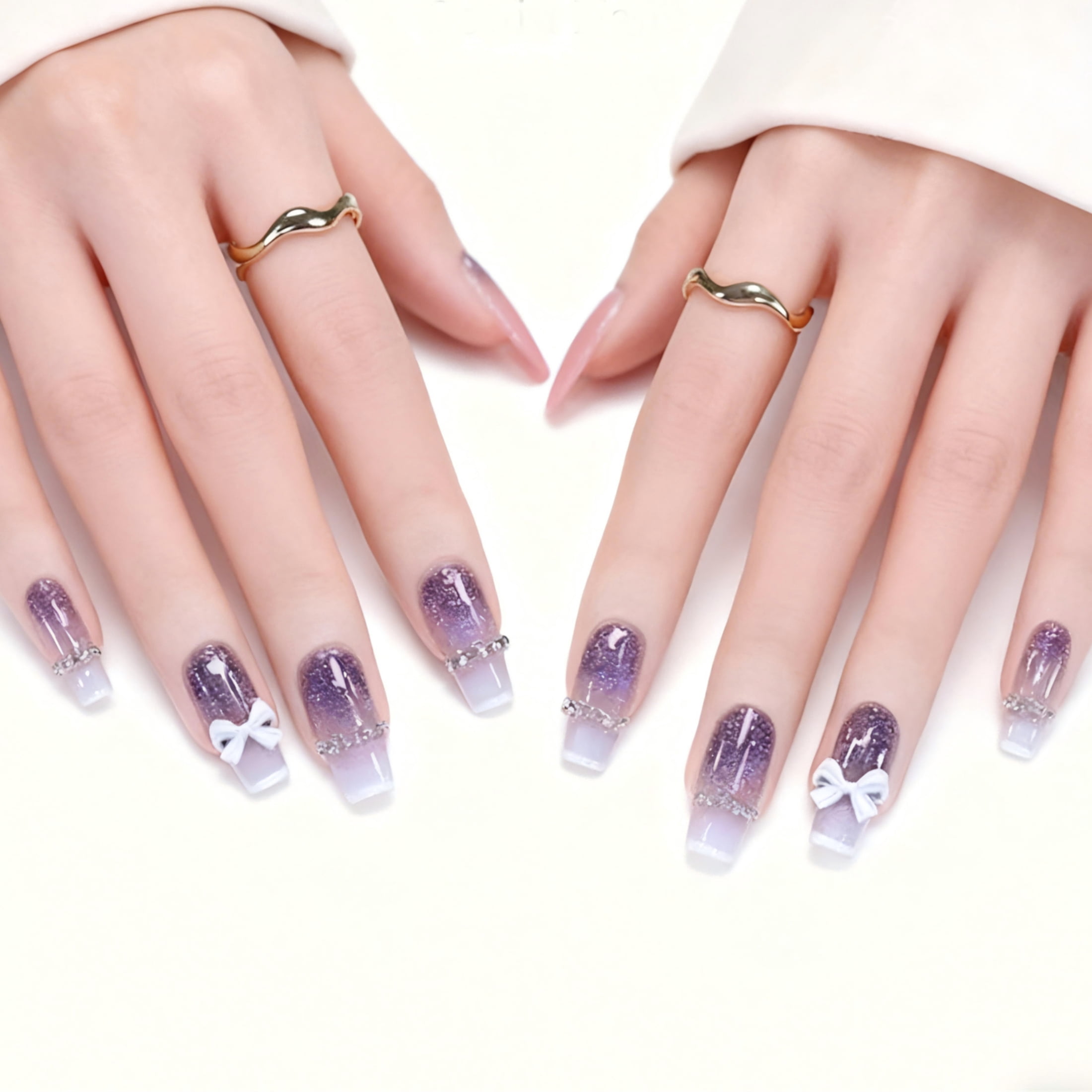 4Box 96Pcs Press On Nails Set, Medium Coffin Glossy Gradient Fake Nails ...