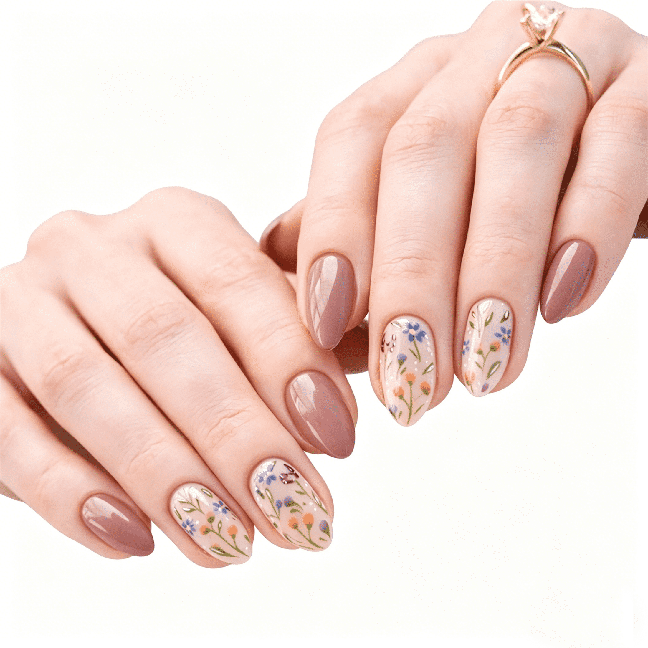 4Boxes 96Pcs Press On Fake Nails, Pink Nude Floral Almond, Easy Apply ...