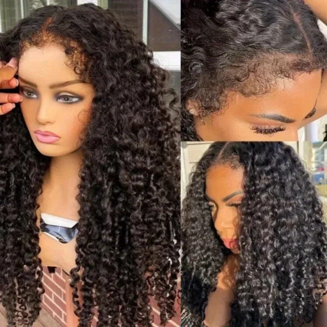 4C Edge Curly Wig Lace Closure Wig Kinky Curly Human Hair 4x4 Lace ...